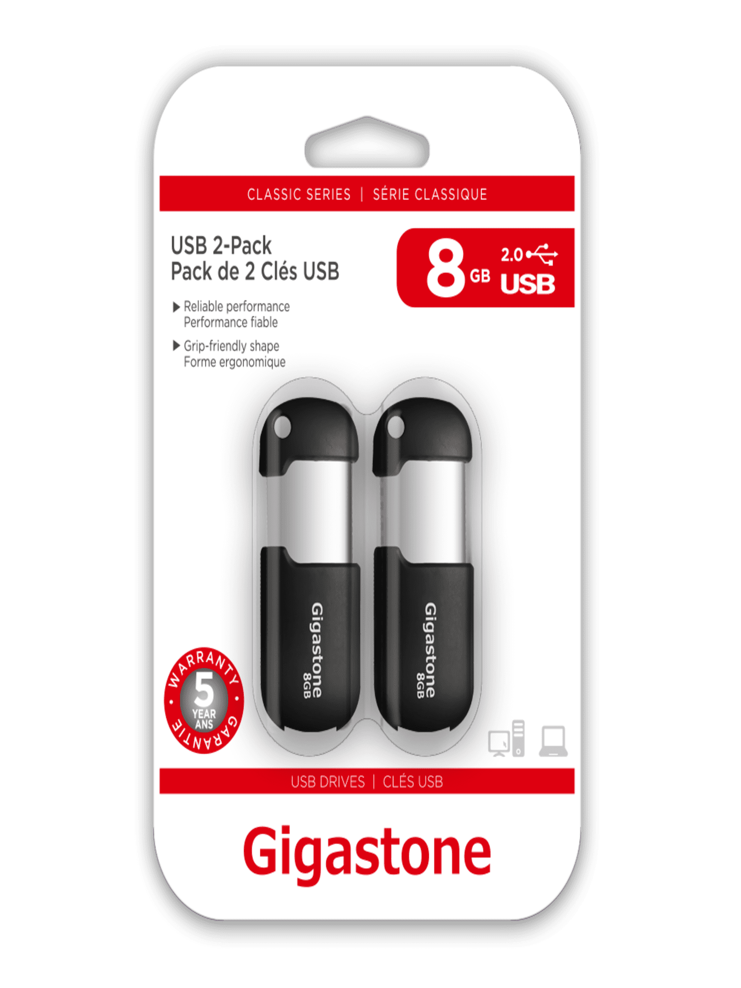 Gigastone V10 8GB 2-Pack USB2.0 Flash Drive, Capless Retractable Design ...