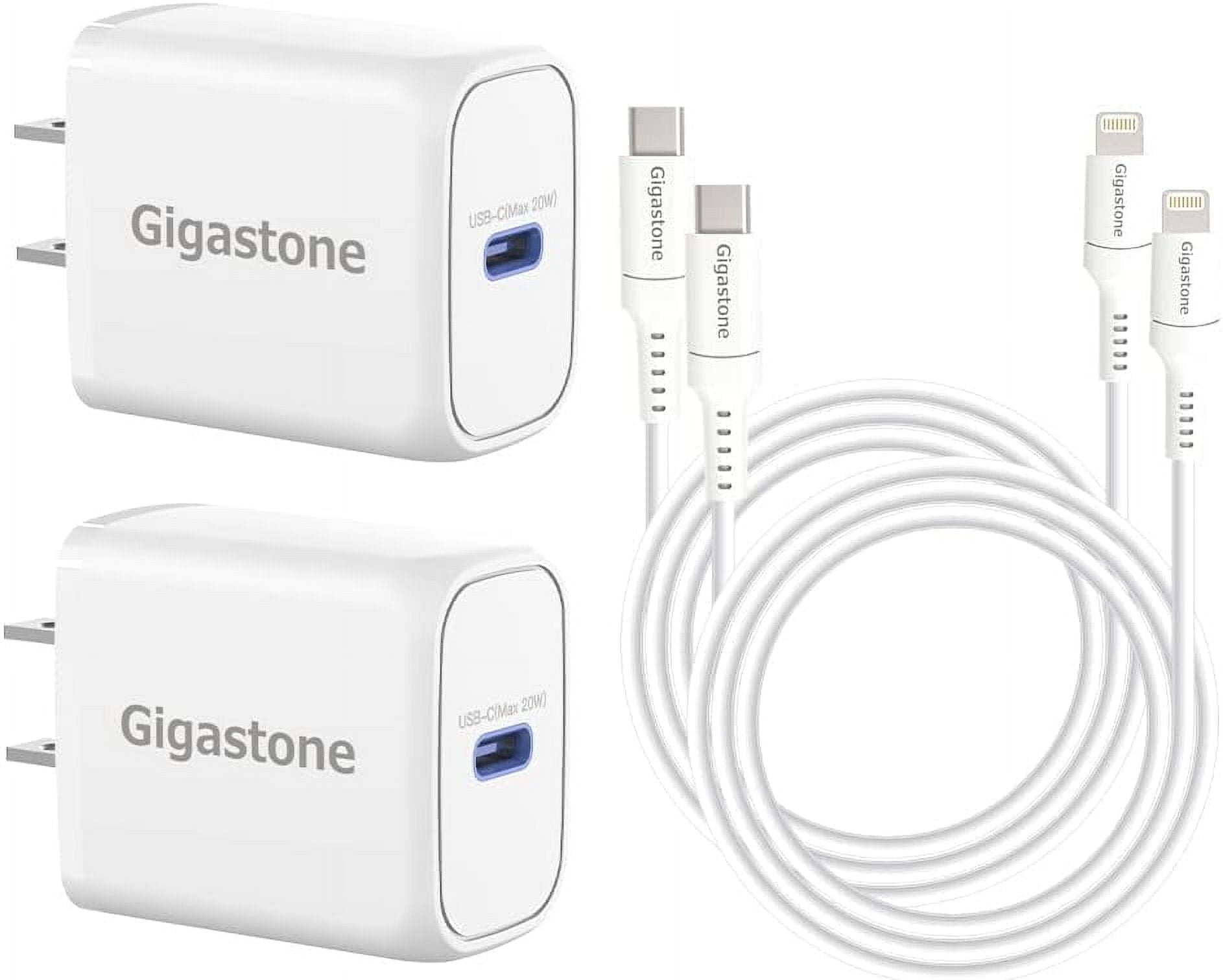 Gigastone iPhone Charger Fast Charging, 2-Pack【Apple MFi Certified】 20W ...