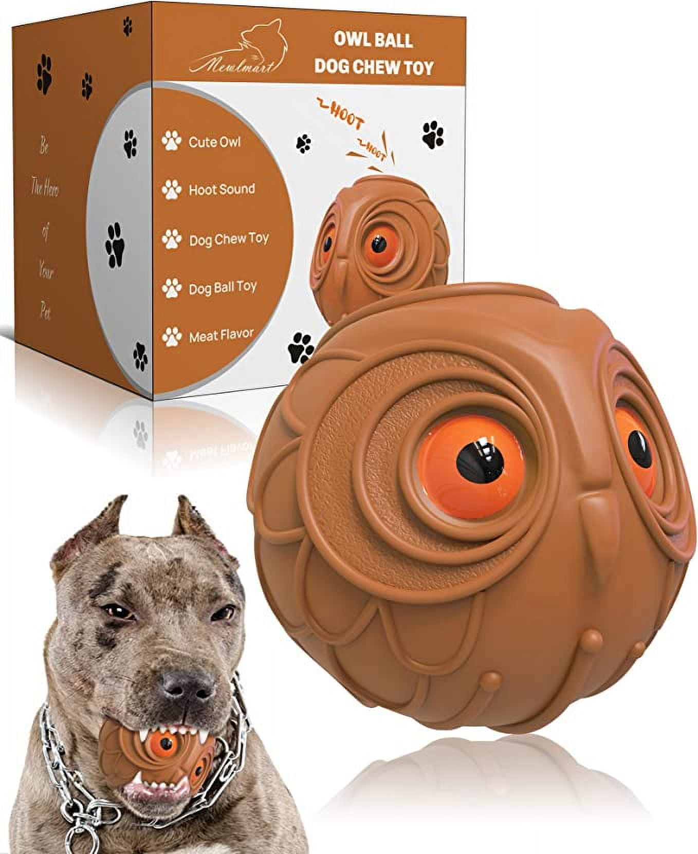 Indestructible Giggle Ball Dog Toy, Natural Rubber, Fun Owl Hoot Sounds ...