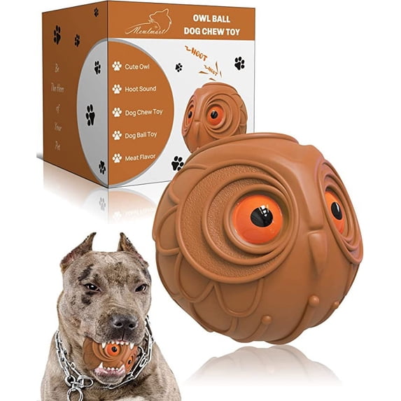 Indestructible Giggle Ball Dog Toy, Natural Rubber, Fun Owl Hoot Sounds ...