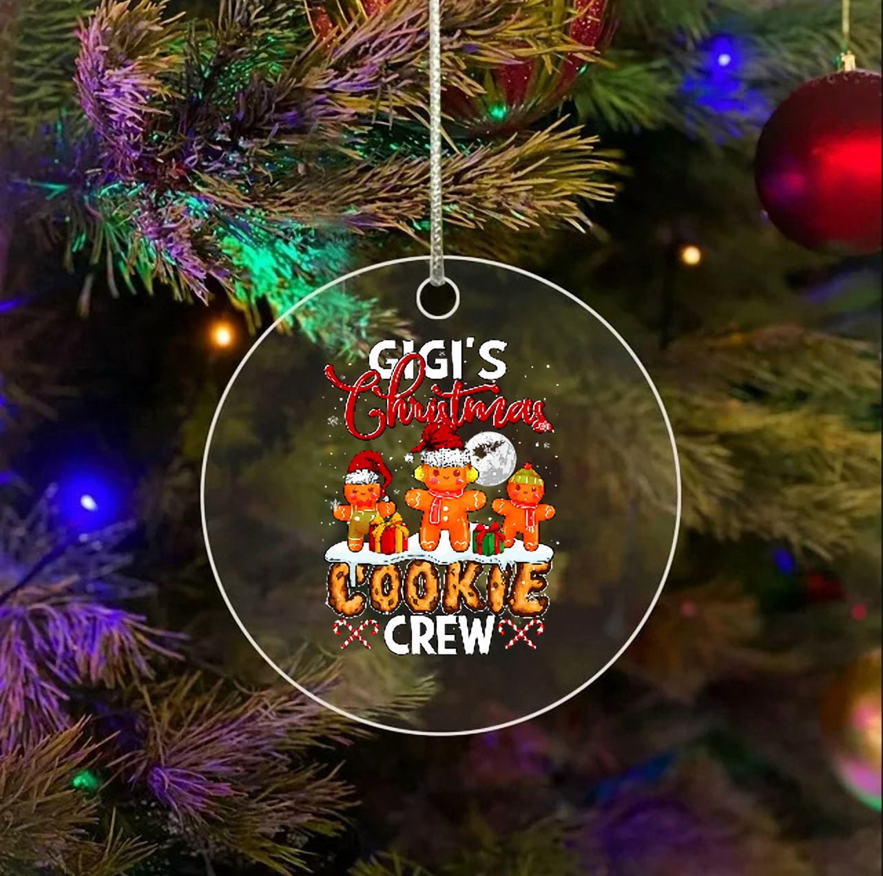 Gigi S Cookie Crew Three Santa Gingerbread Baker Ornament Home Decoration, Circle Acrylic ...