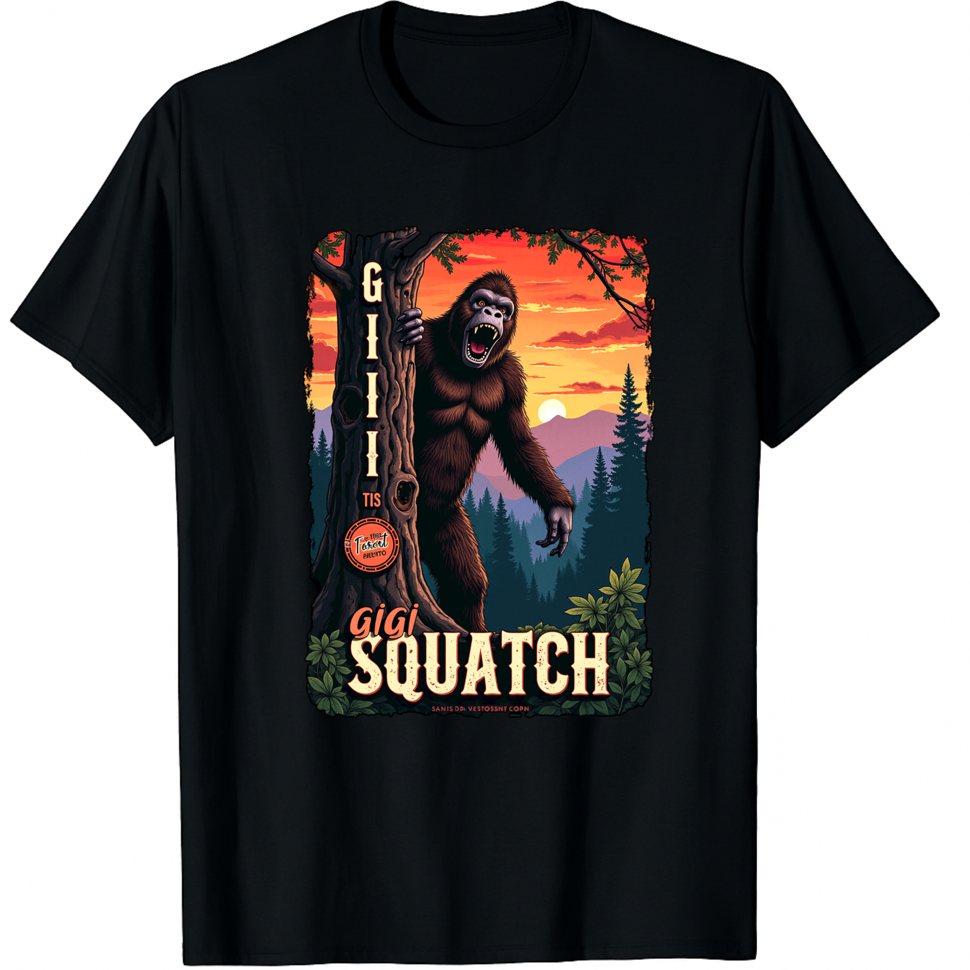 Gigi Squatch Bigfoot Grandma Sasquatch Family Matching Graphic Black T ...