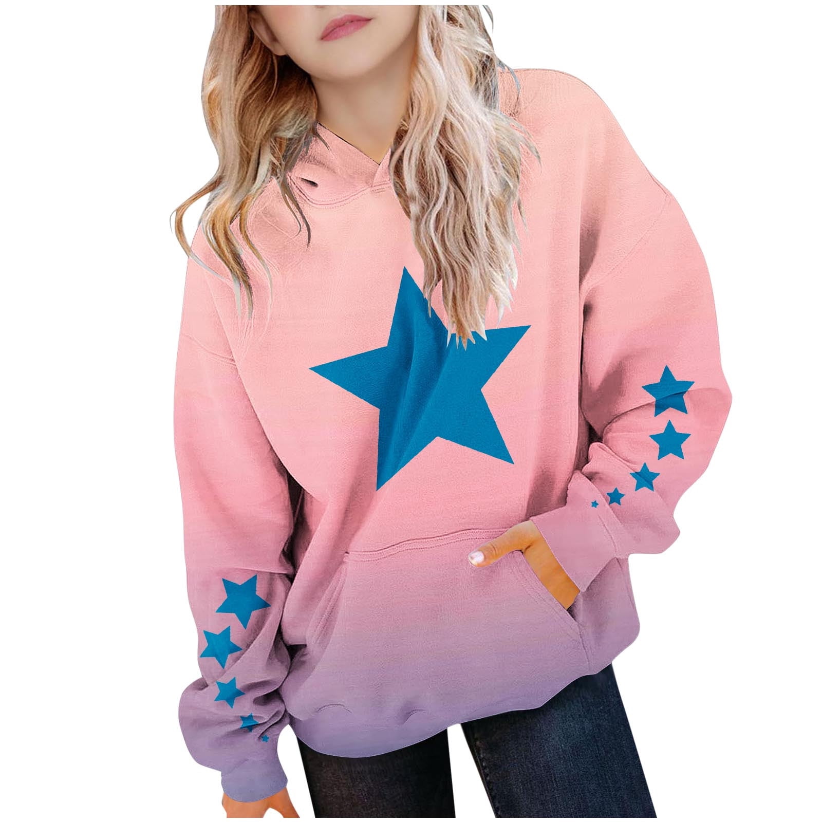 GigrtiJin Boys and Girls Graphic Hoodies Star-Printed Hooded Long ...