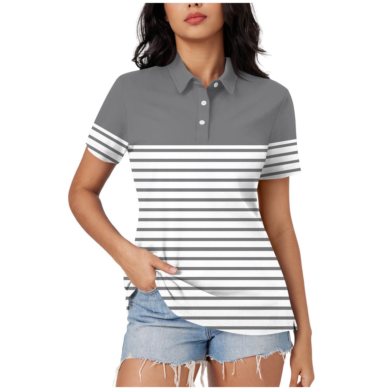 GigrtiJin Business Casual Outfits for Women Button Down Lapel Striped ...