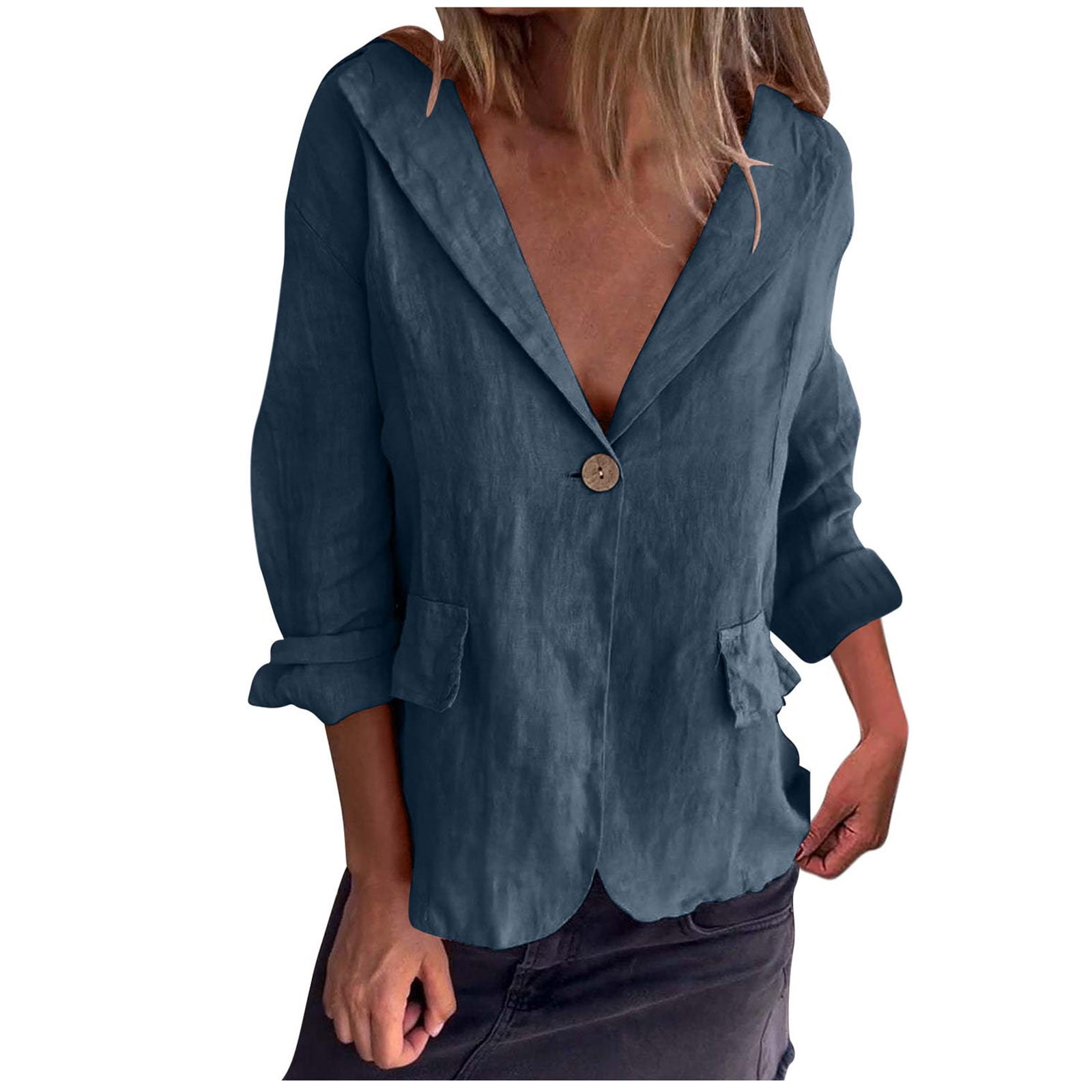 GigrtiJin Linen Blazer Jackets for Women Fashion Long Sleeve Suit ...