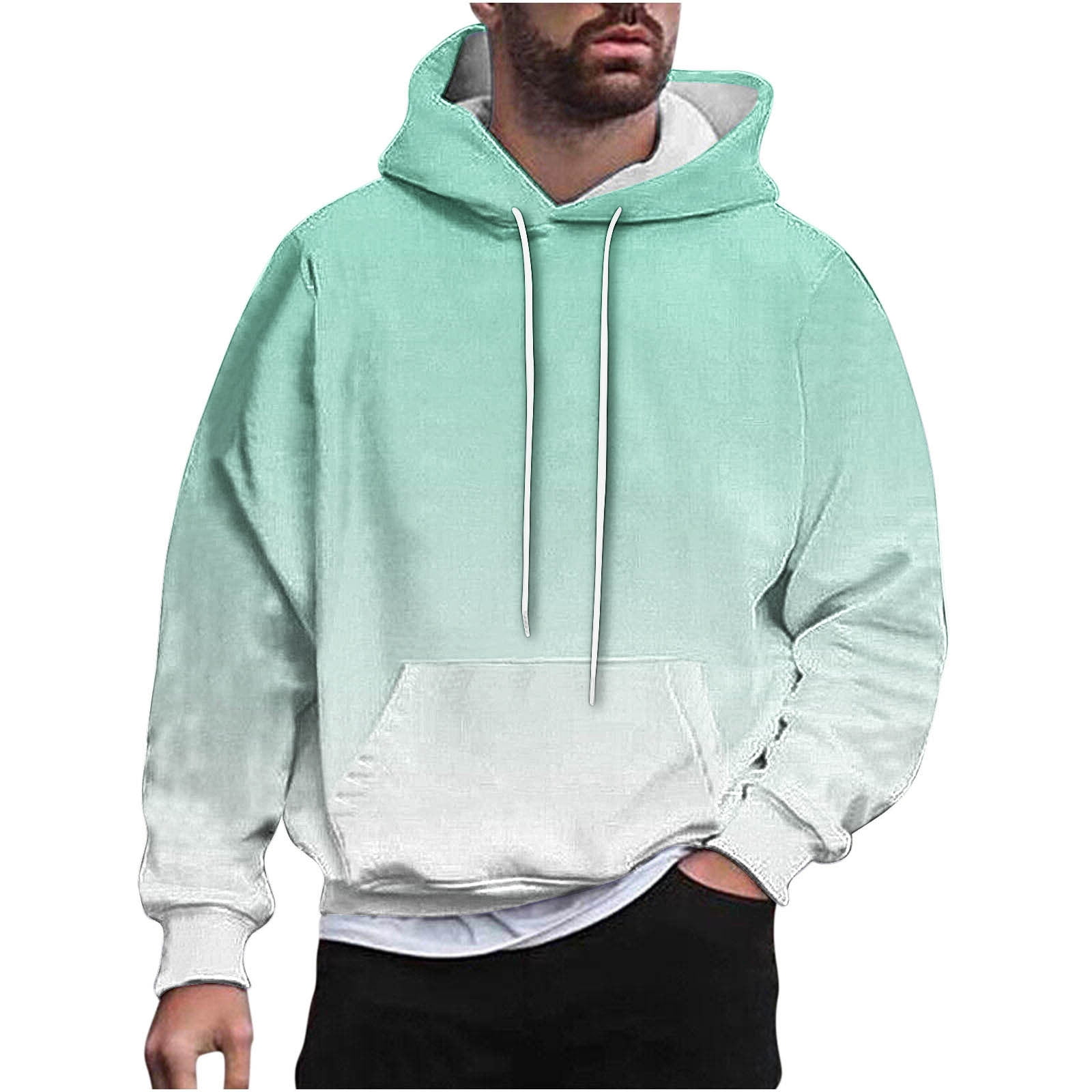 GigrtiJin Men's Oversized Pullover Hoodies Gradient Color Hooded Drawstring Long Sleeve ...