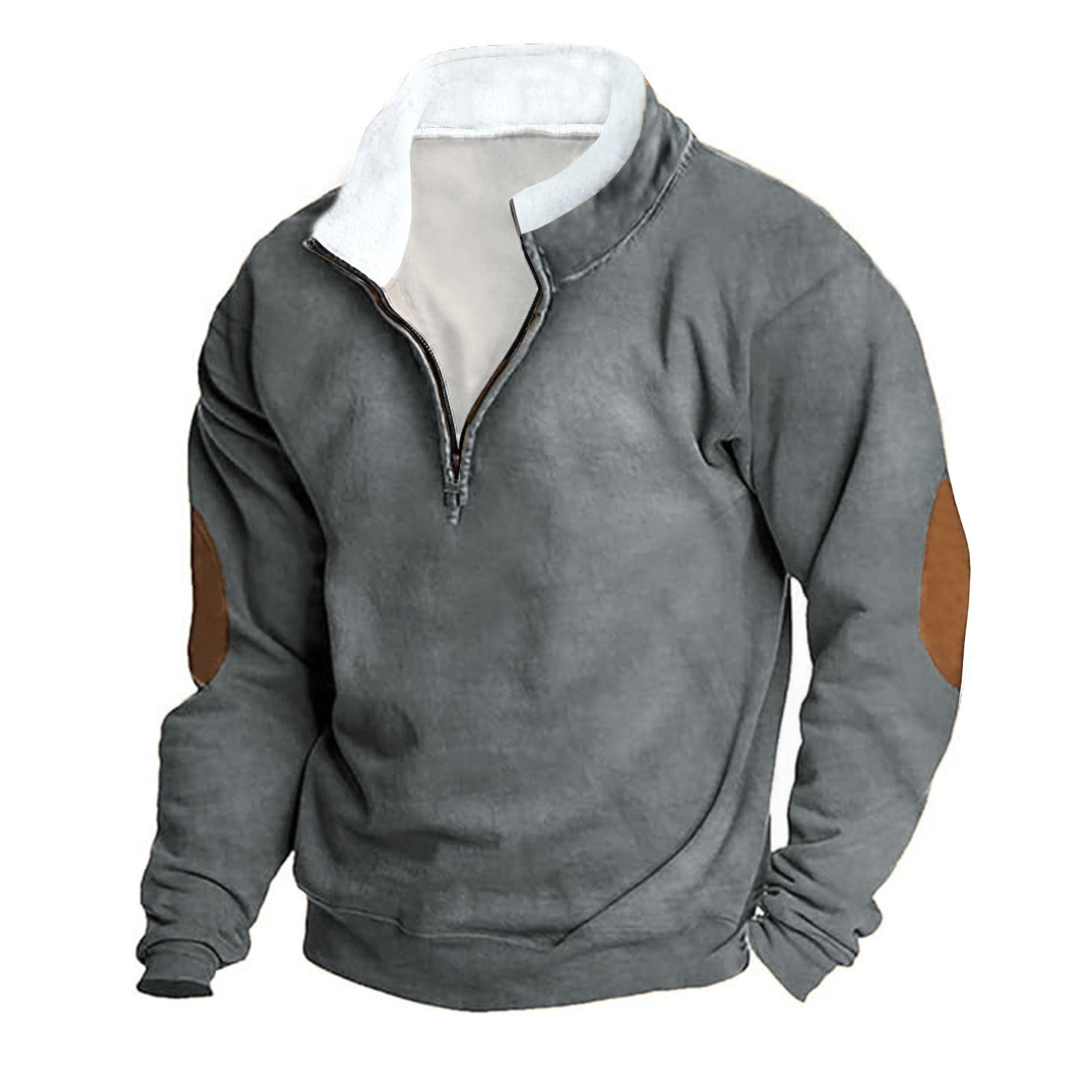 GigrtiJin Men's Plus Size Fleece Hoodless Sweatshirt Solid Color ...