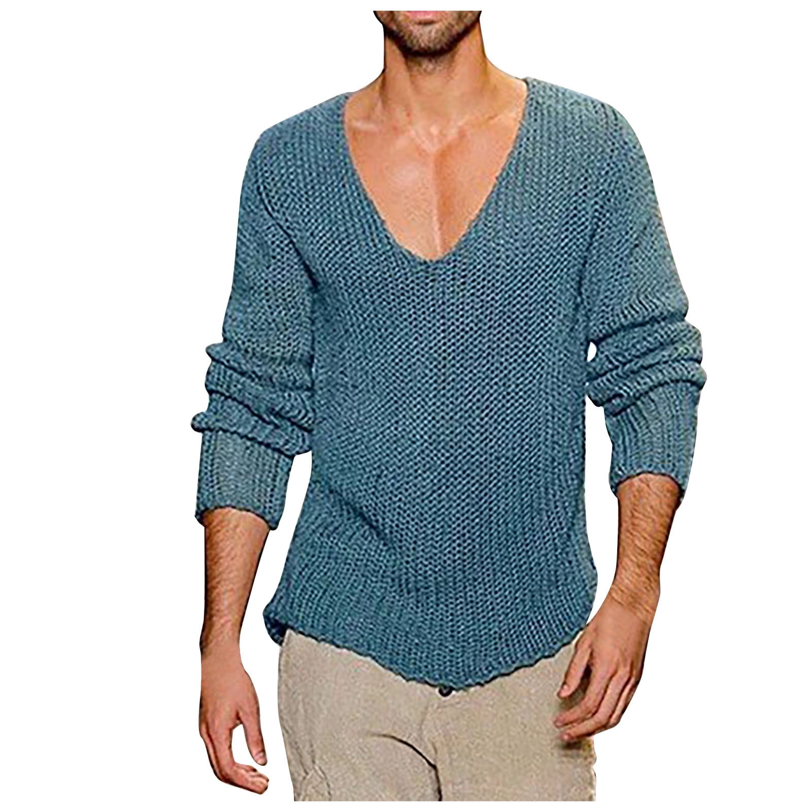 GigrtiJin Mens Deep V Neck Sweater Slim Lightweight Knitted Pullover ...
