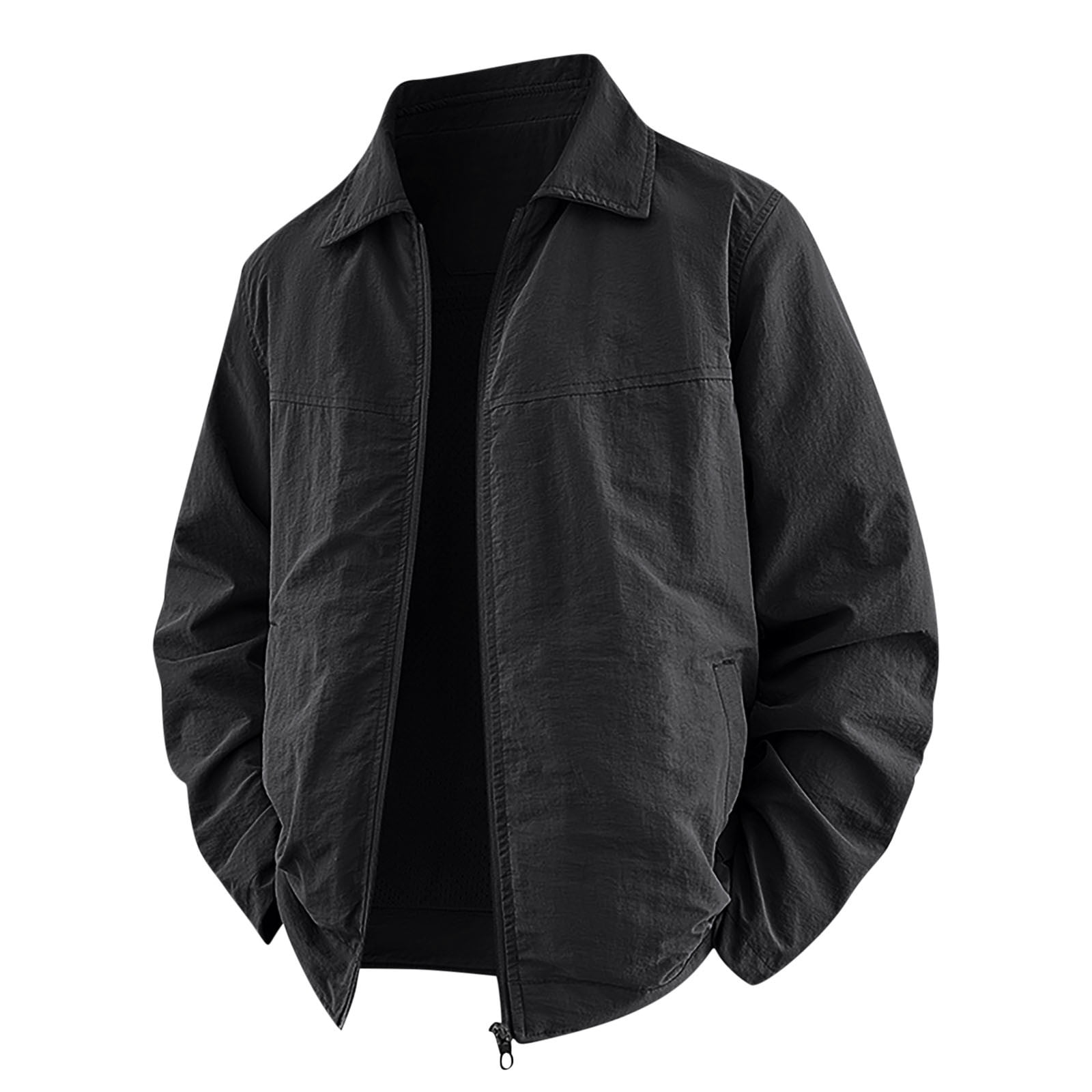 GigrtiJin Mens Plus Size Fashion Tops Solid Color Full Zipper Lapel ...