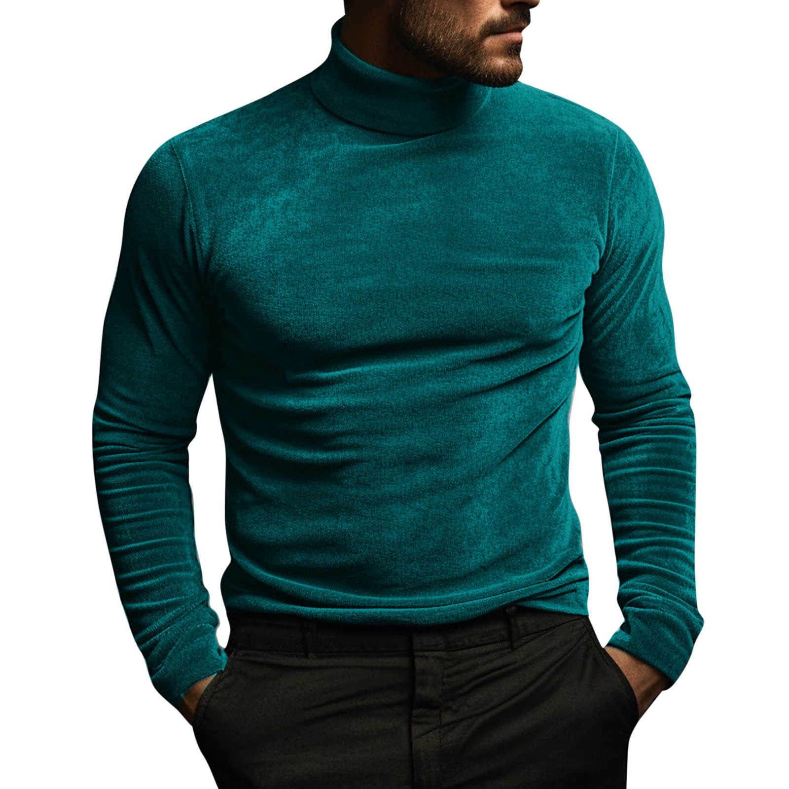 GigrtiJin Mens Velvet Shirts Long Sleeve Mock Neck Warm Slim Pullover ...