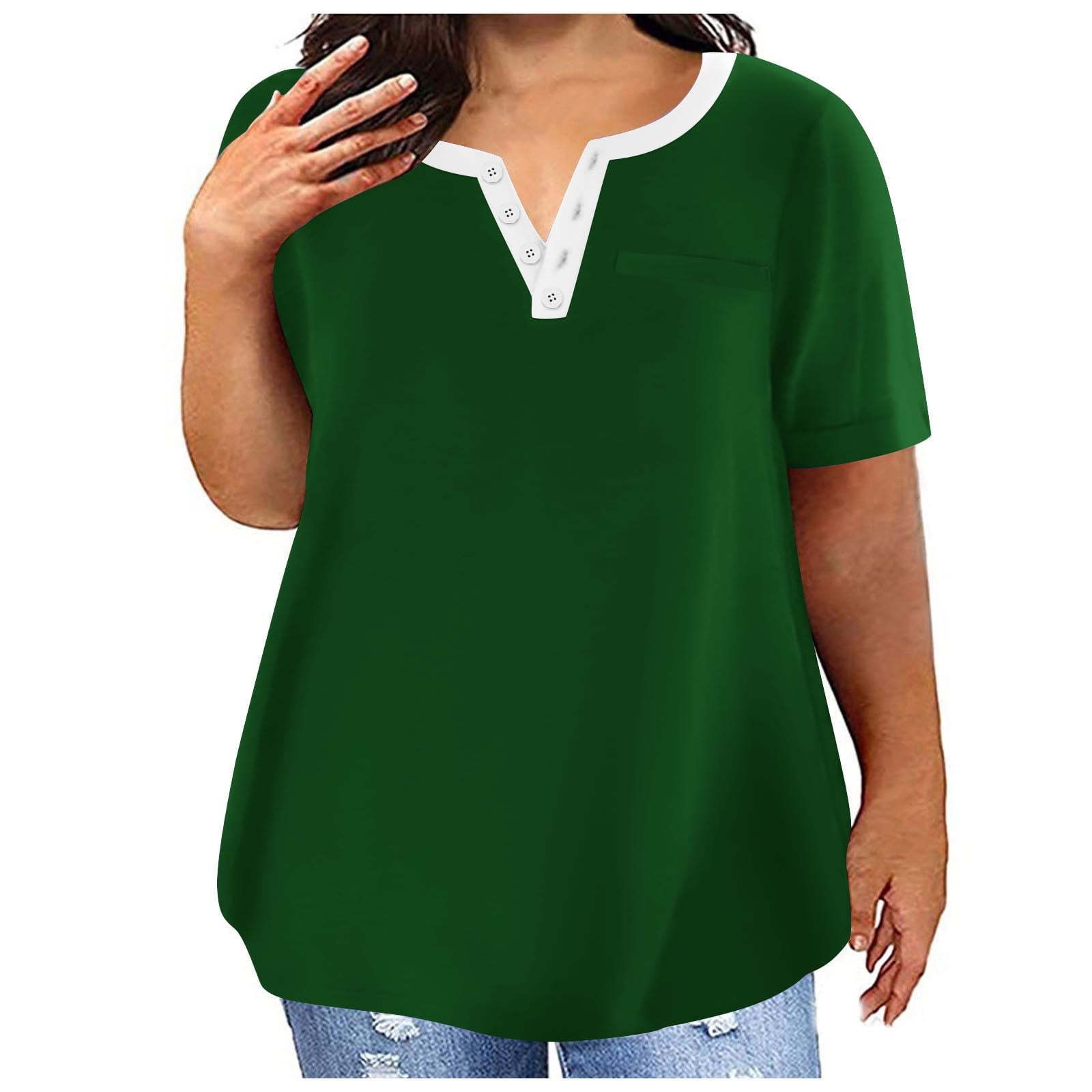 GigrtiJin Plus Size Tops for Women V-Neck Casual Loose Summer Blouse Short Sleeve Comfy Basic ...