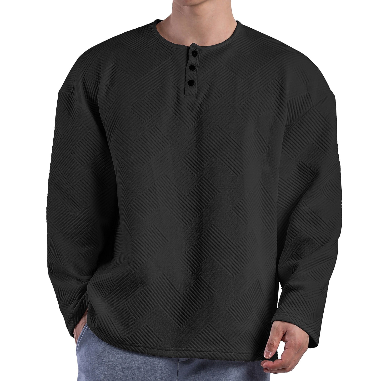 GigrtiJin Shirt for Men Long Sleeve Solid Color Pullover Top Quarter ...