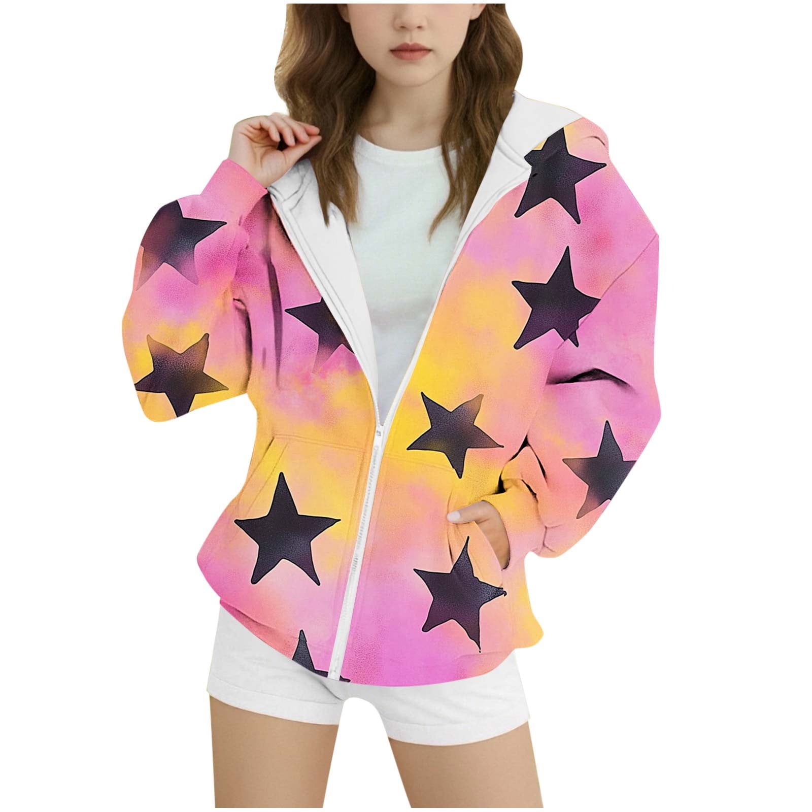 GigrtiJin Toddler Childrens Jacket Gradient Color Star-Printed Long ...