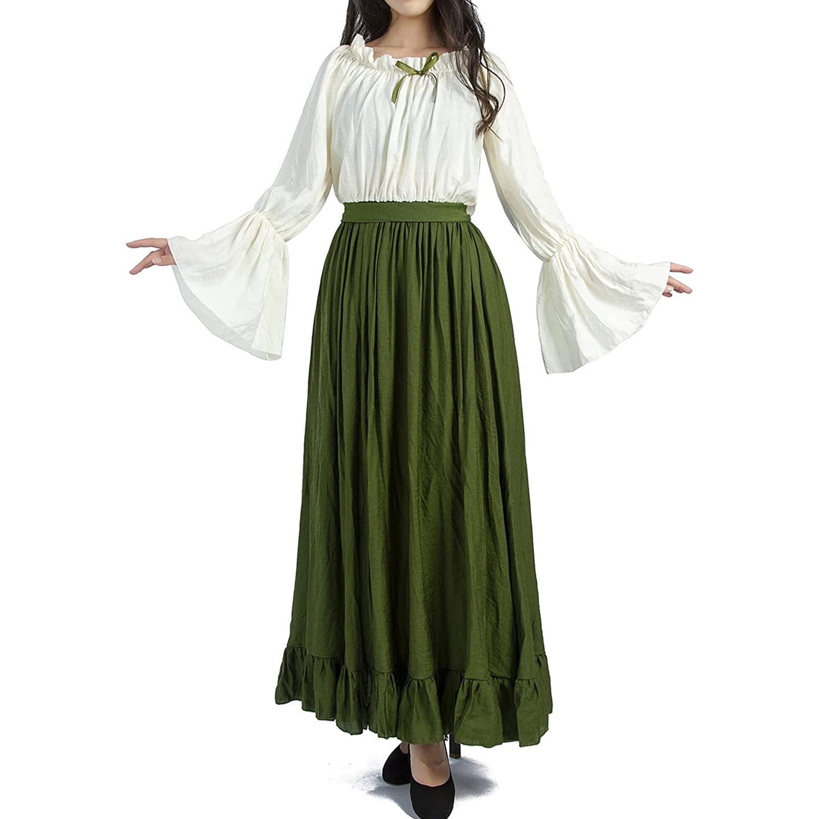 GigrtiJin Women Fall Renaissance Dress off Shoulder Ruffle Hem Medieval ...