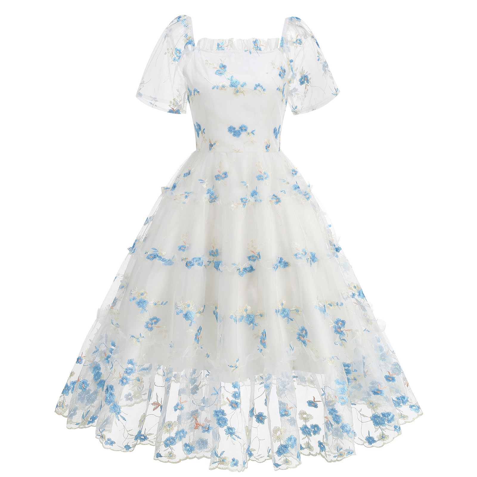 GigrtiJin Women Floral Embroidery Dress 50s Vintage Wedding Cocktail ...