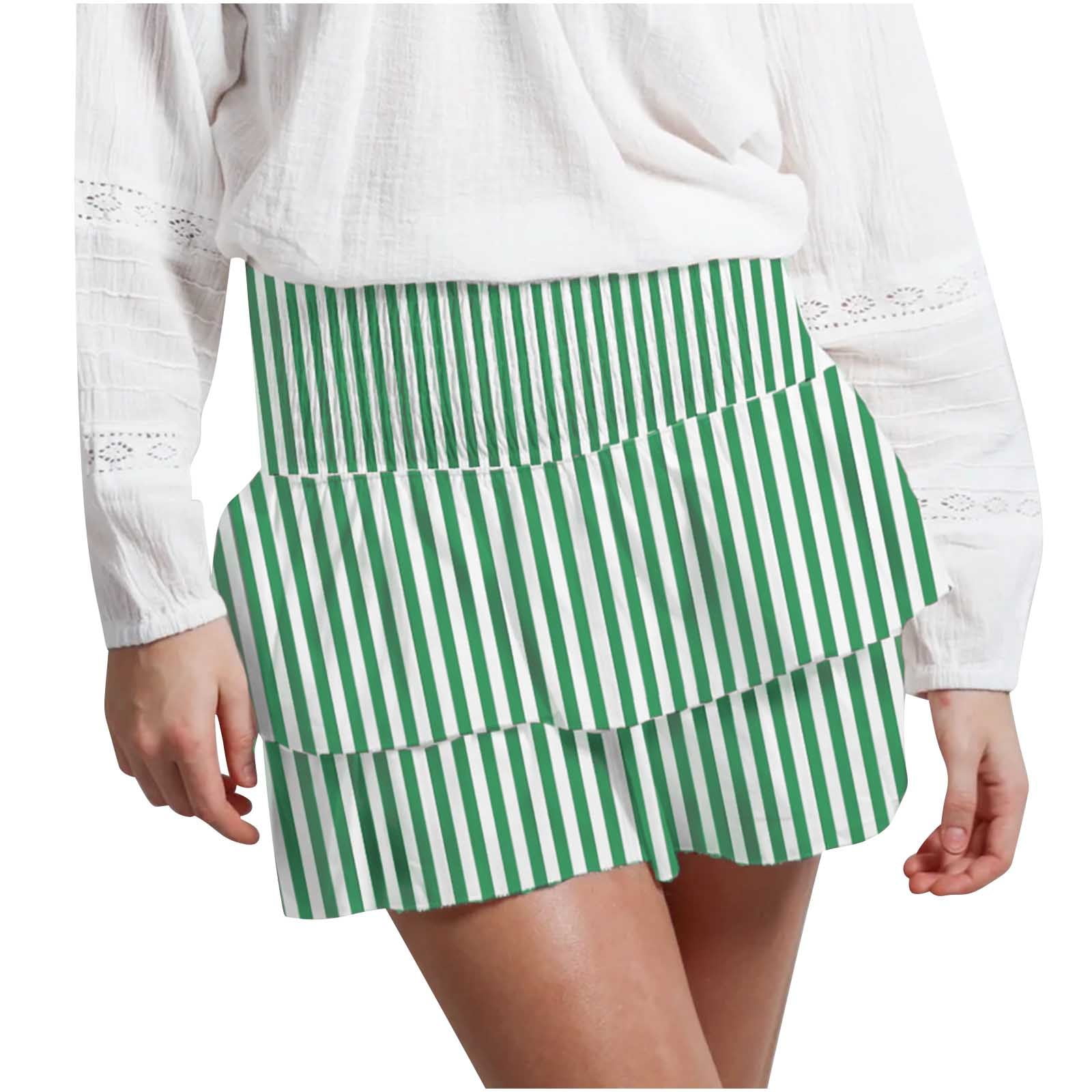 GigrtiJin Women Mini Ruffle Skirt Pleated a Line Smocked Floral Elastic ...