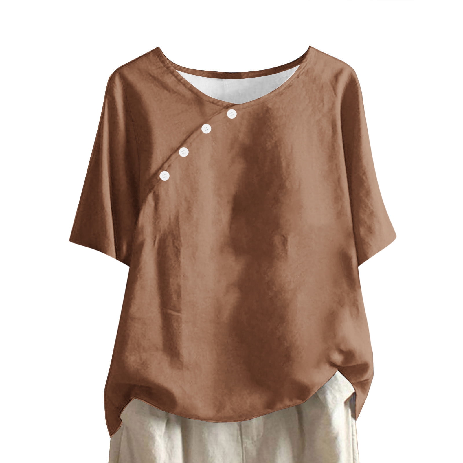 GigrtiJin Women Plus Size Causal Tops Short Sleeve Button Decor Blouses ...