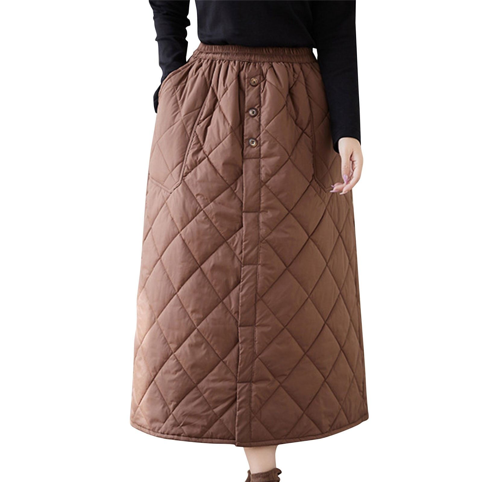 GigrtiJin Women Winter Quilted Skirt Elastic Waist Padded A-Line down ...