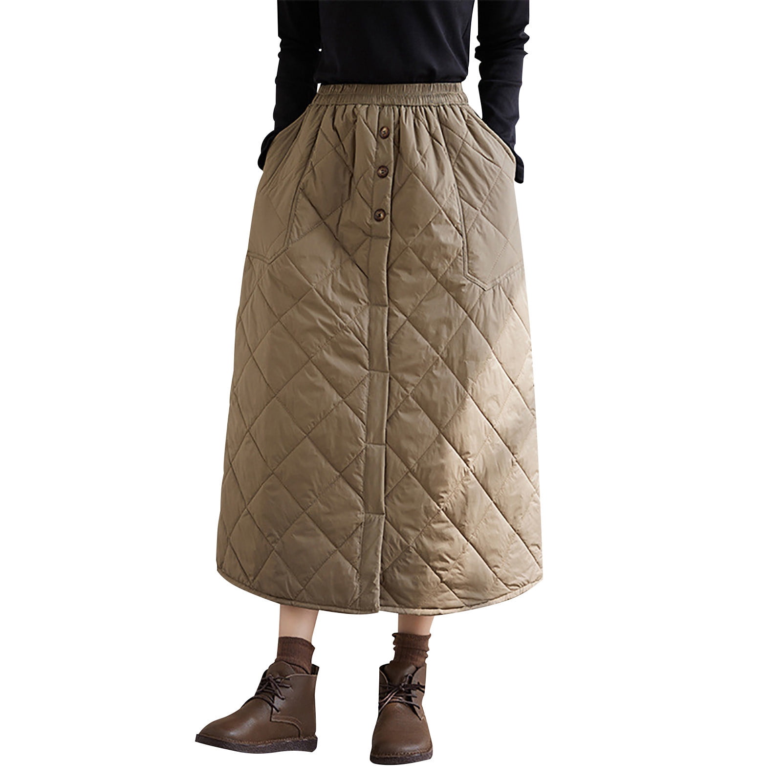 GigrtiJin Women Winter Quilted Skirt Elastic Waist Padded A-Line down ...