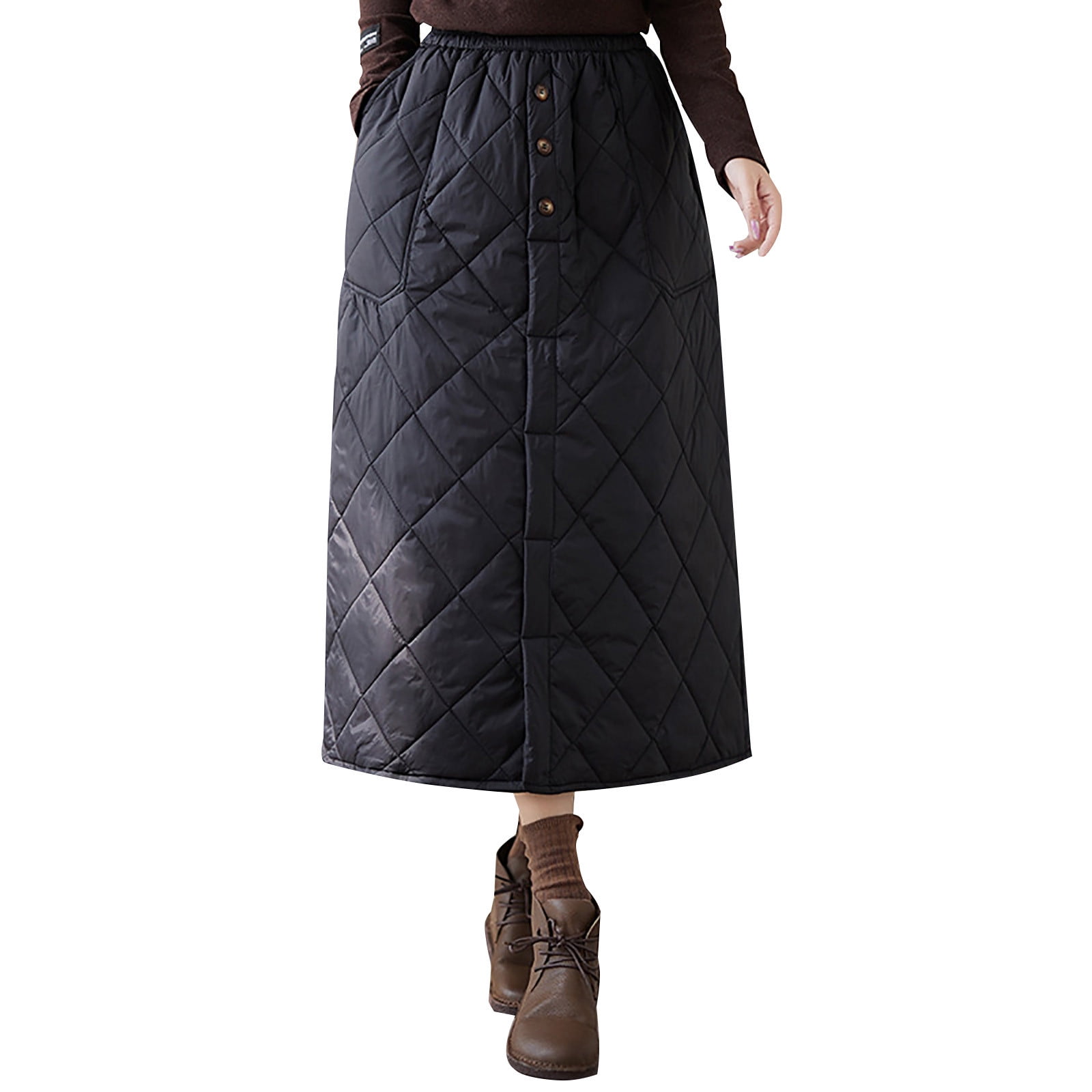GigrtiJin Women Winter Quilted Skirt Elastic Waist Padded A-Line down ...