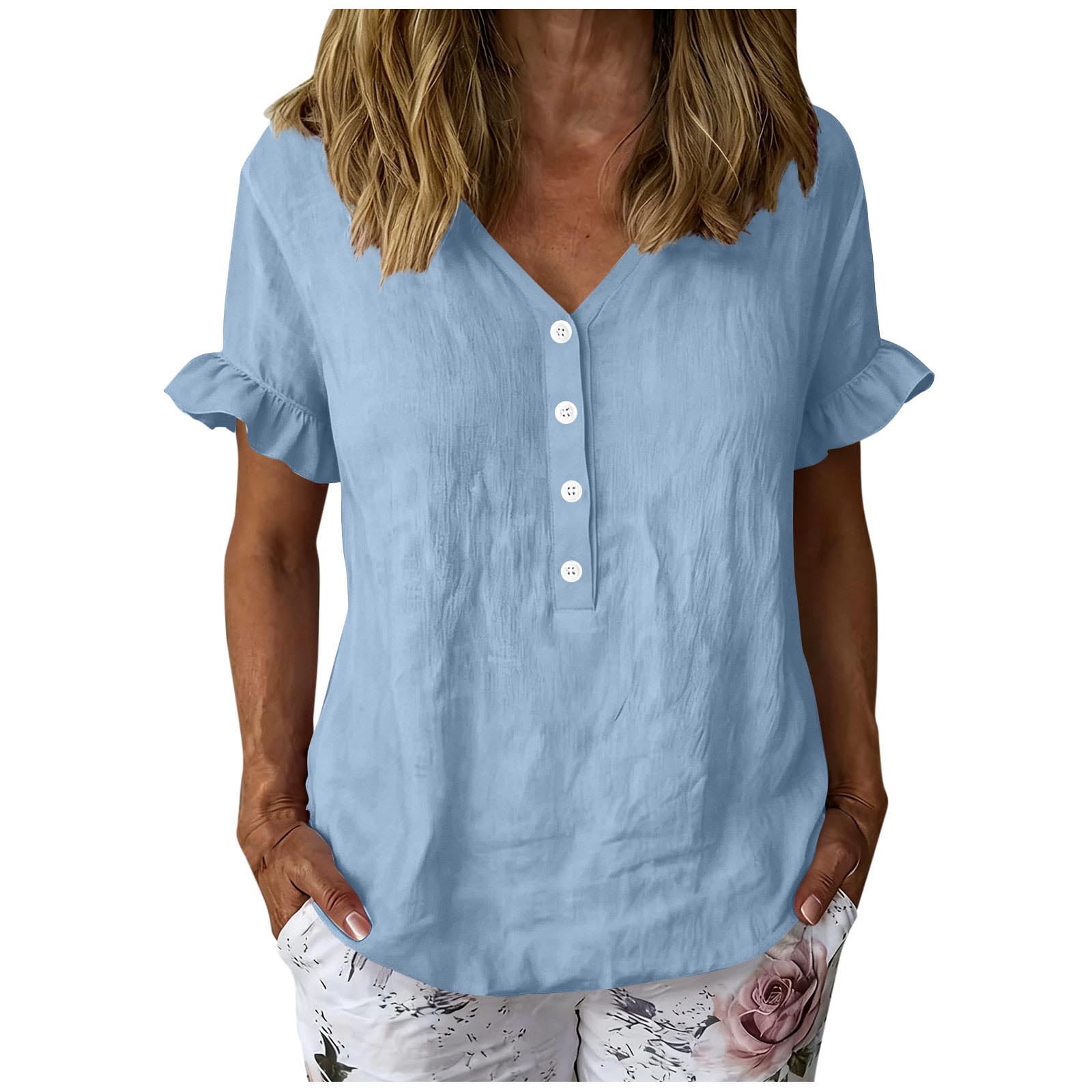 GigrtiJin Women's Button Down Shirts Baggy Casual Short Sleeve Tops ...