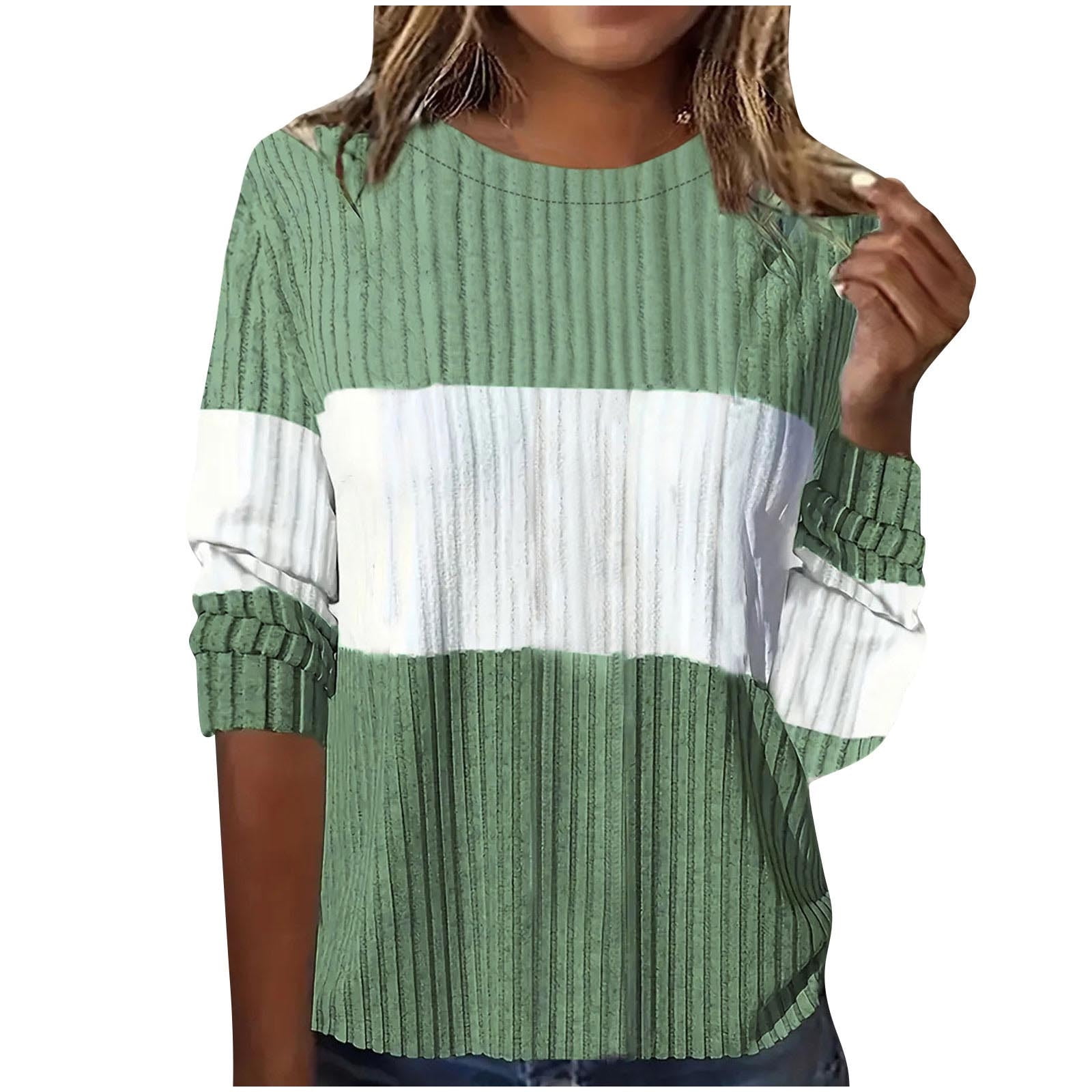 GigrtiJin Women's Color Blocked Pullover Top Spring Fall Round Neck ...