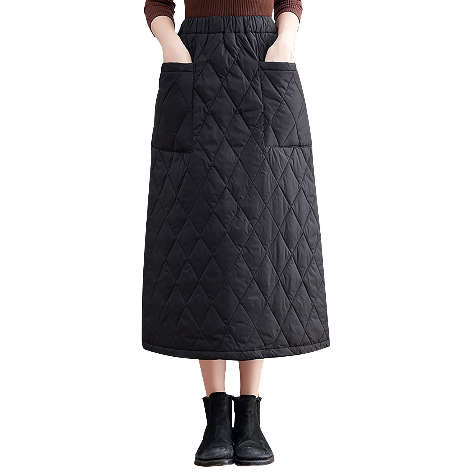 GigrtiJin Women's Elastic Waist down Skirt Winter Padded A-Line Quilted ...