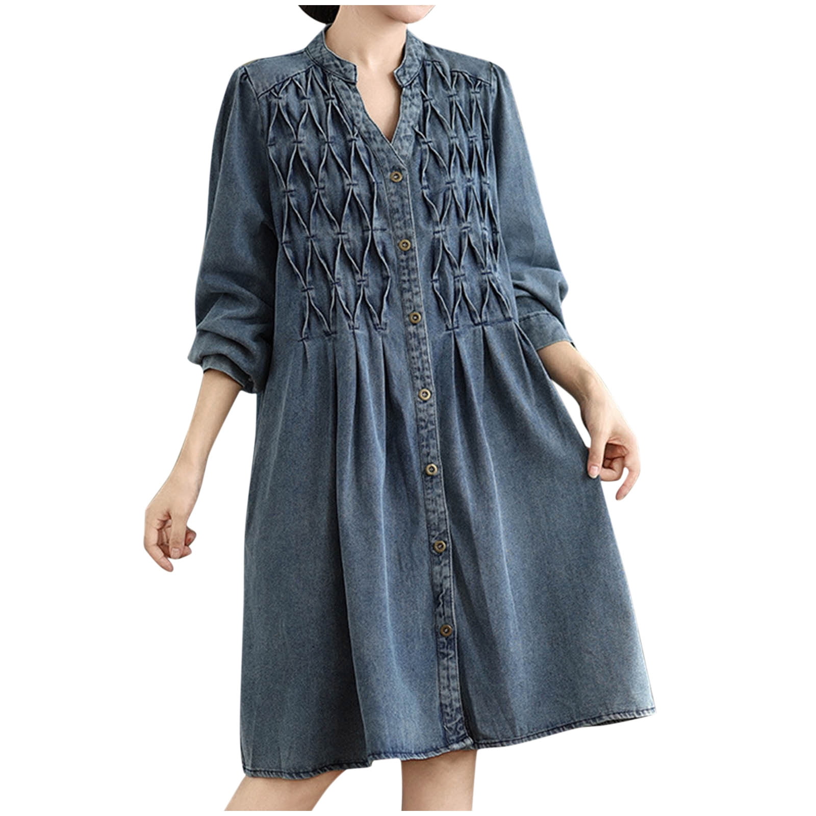 GigrtiJin Women's Fall Winter Dress 2025 Simple Long Sleeve Button ...