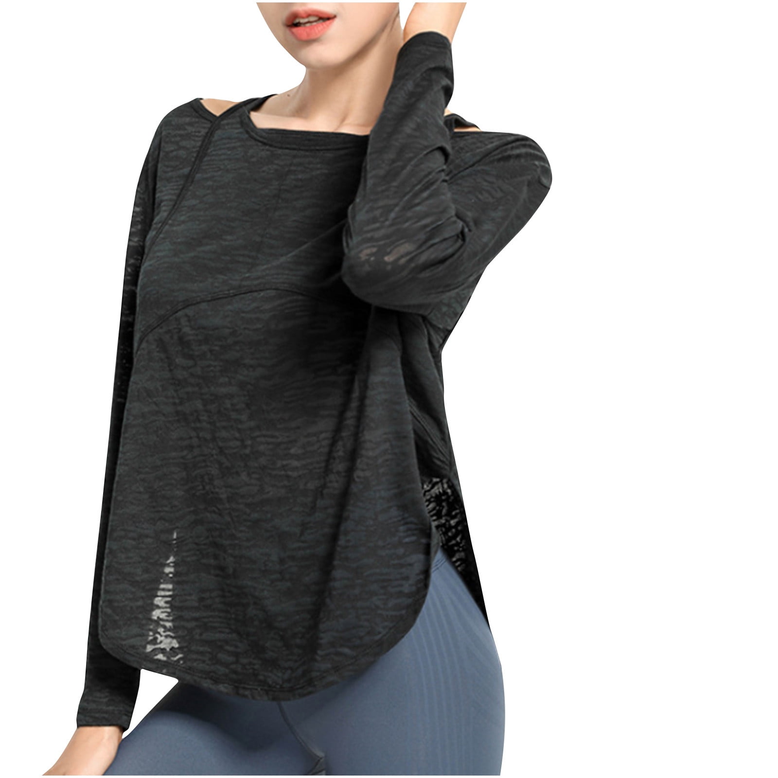 GigrtiJin Women's Long Sleeve Sport Shirts Workout Tops Cold Shoulder ...