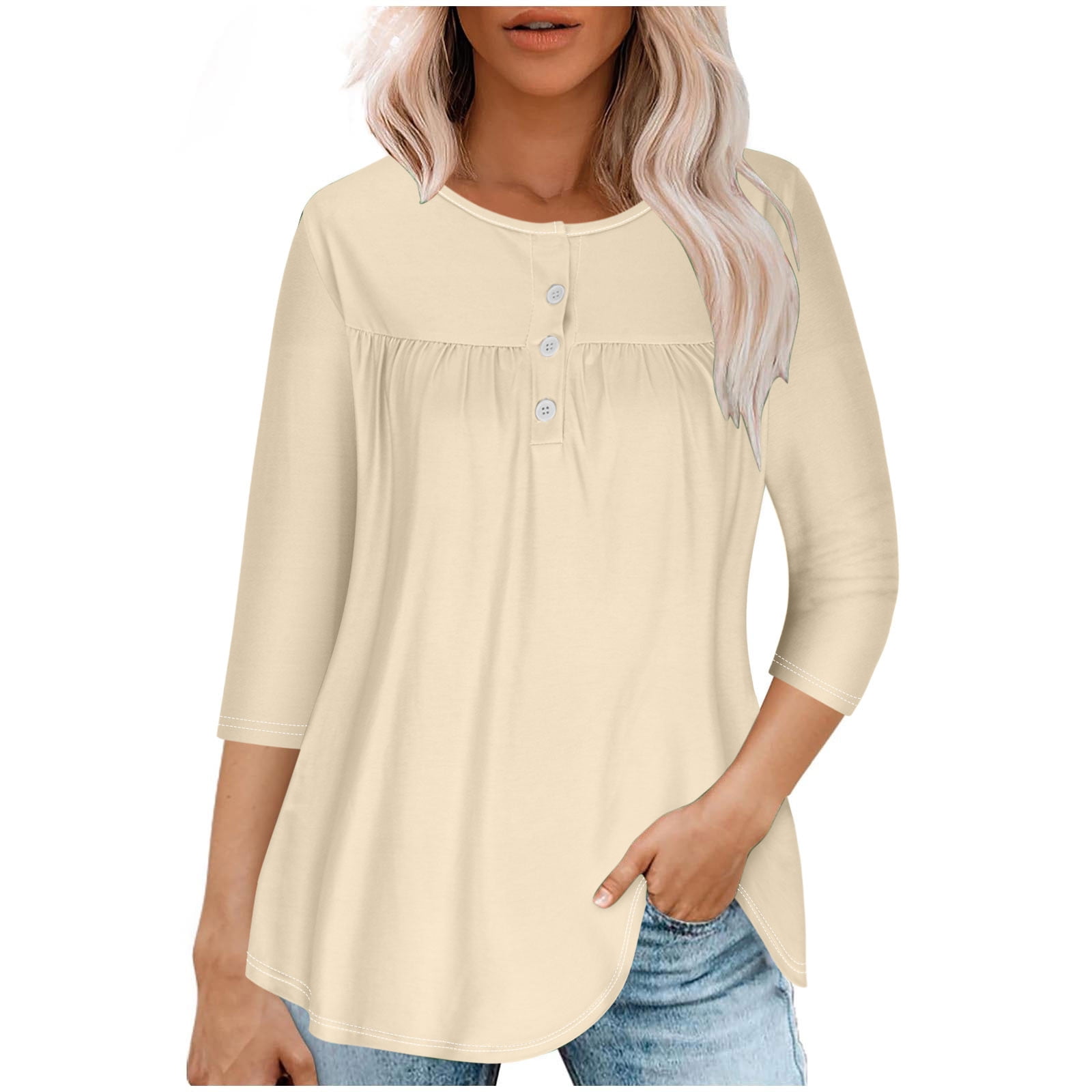 GigrtiJin Women's Long Sleeve Tops Spring Ruched Hem Button up Tunic ...