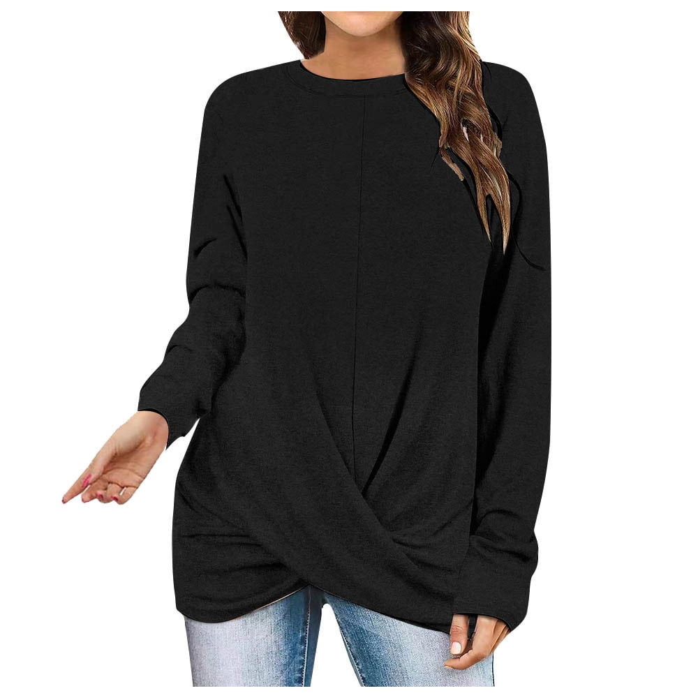 GigrtiJin Women's Long Sleeve Tunic Tops Fall Winter Casual Solid Color ...