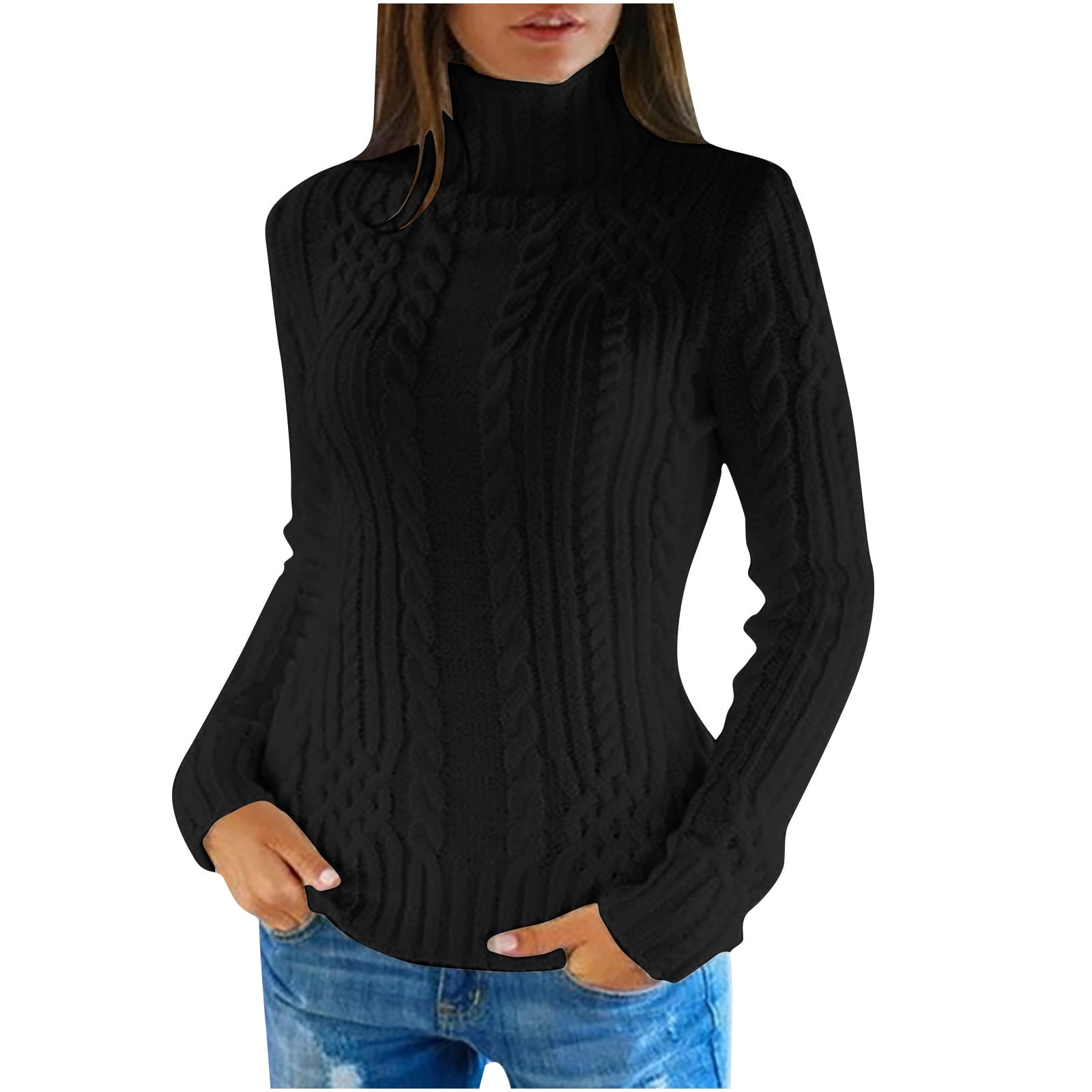 GigrtiJin Women's Pullover Sweaters Long Sleeve Turtleneck Solid Color ...