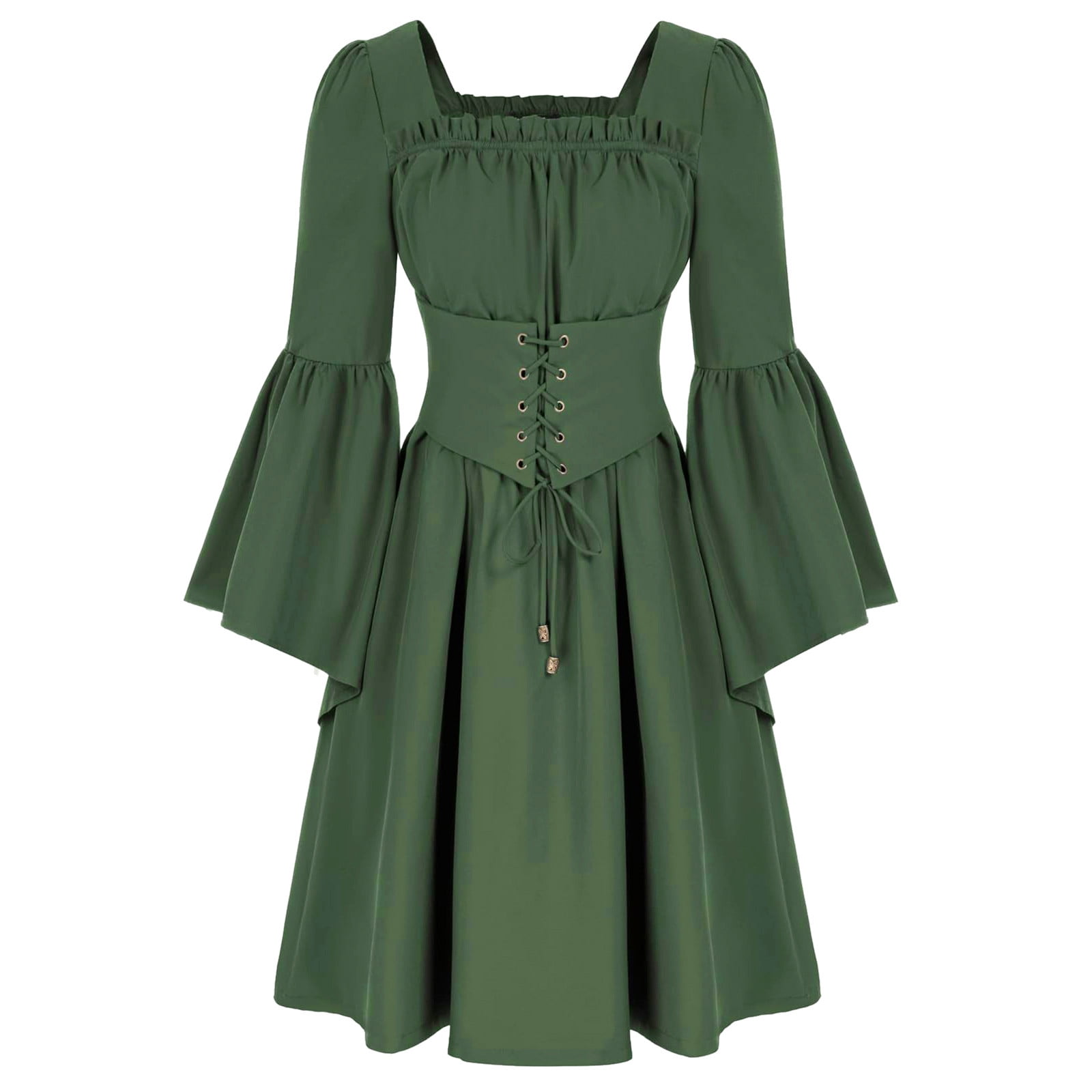 GigrtiJin Women's Renaissance Dress Medieval Bell Long Sleeve Square ...