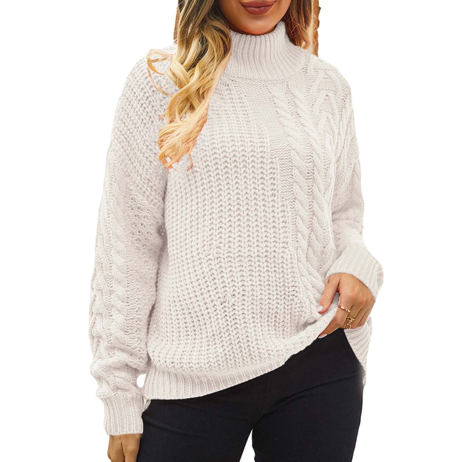 GigrtiJin Women's Turtleneck Sweater Long Sleeve Hollow out Solid Color ...
