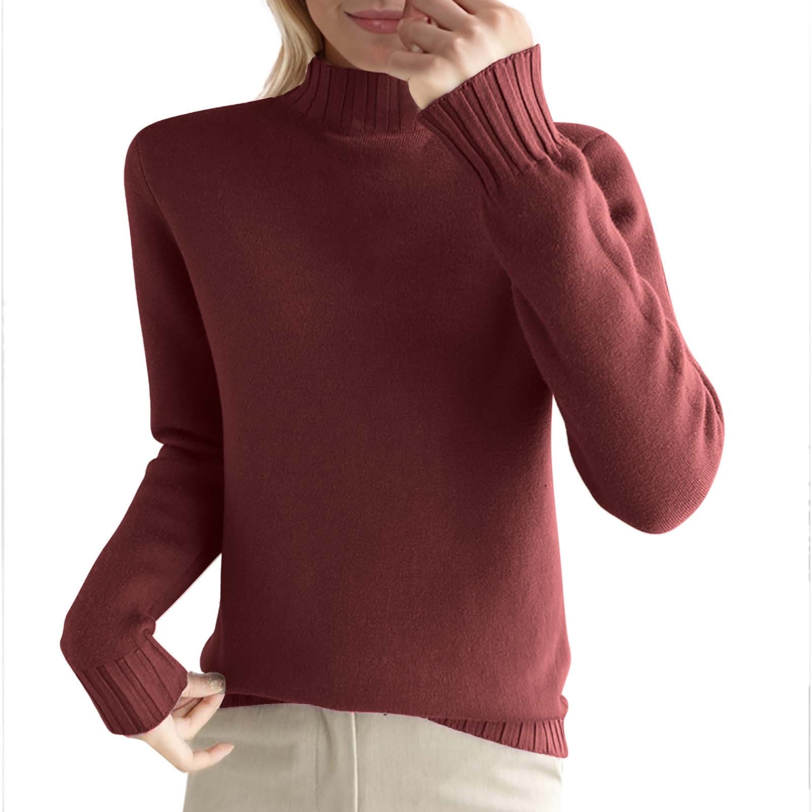 GigrtiJin Womens Casual Wool Knitted Sweater Mock Neck Long Sleeved ...