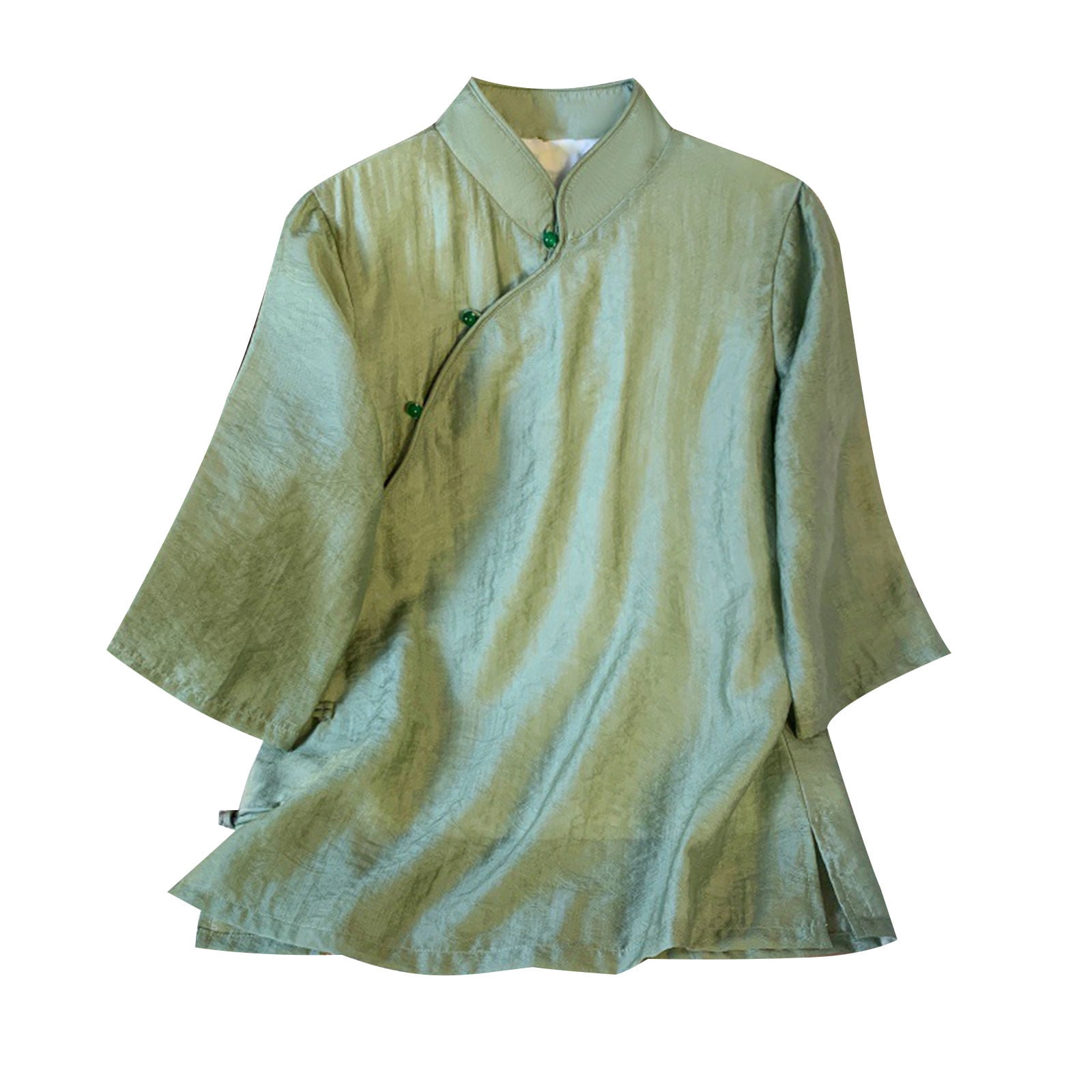 GigrtiJin Womens Stand Collar Shirts Cotton Linen Single Breasted Tunic ...