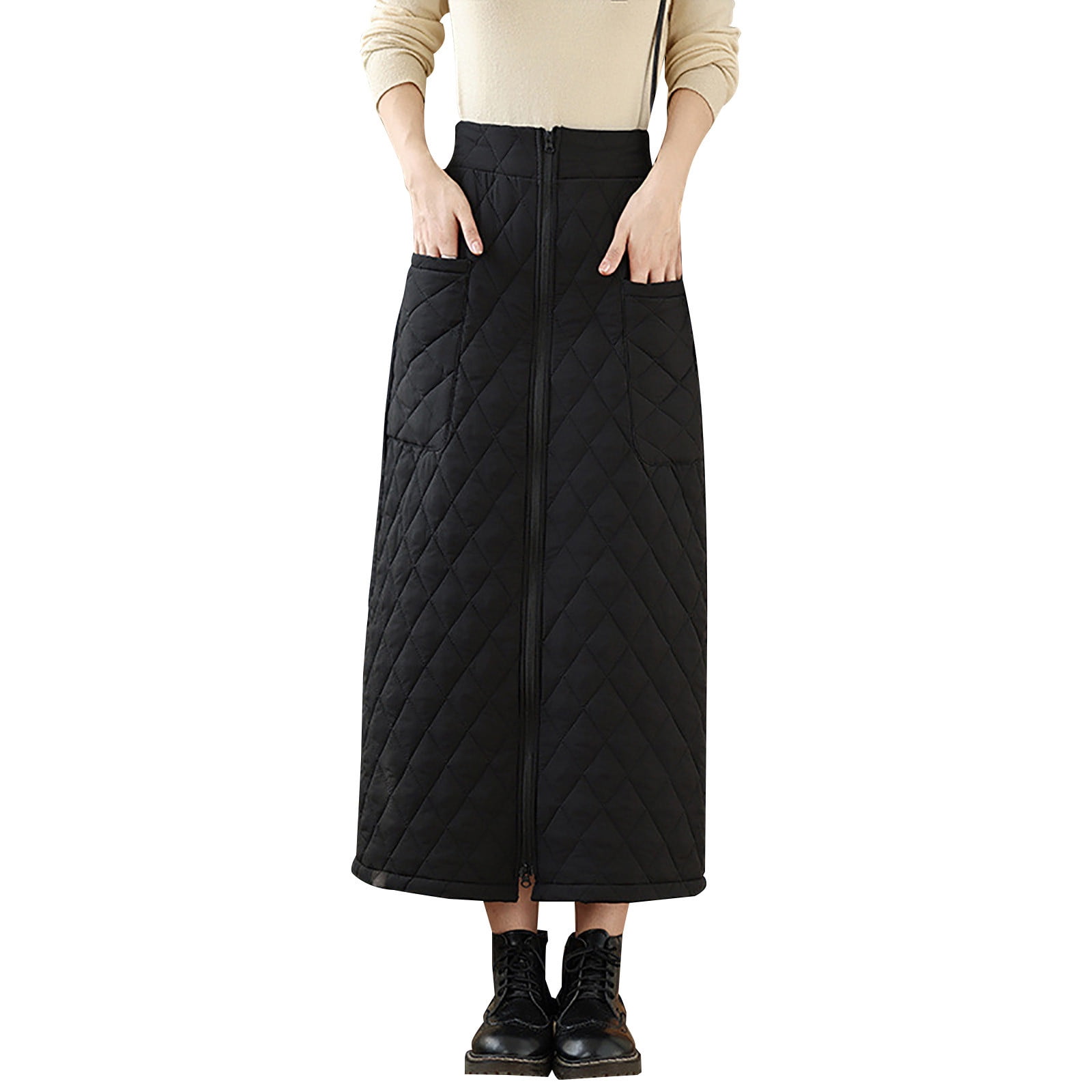 GigrtiJin Womens Zip Front down Skirt Insulated Thick Warm Maxi Skirts ...