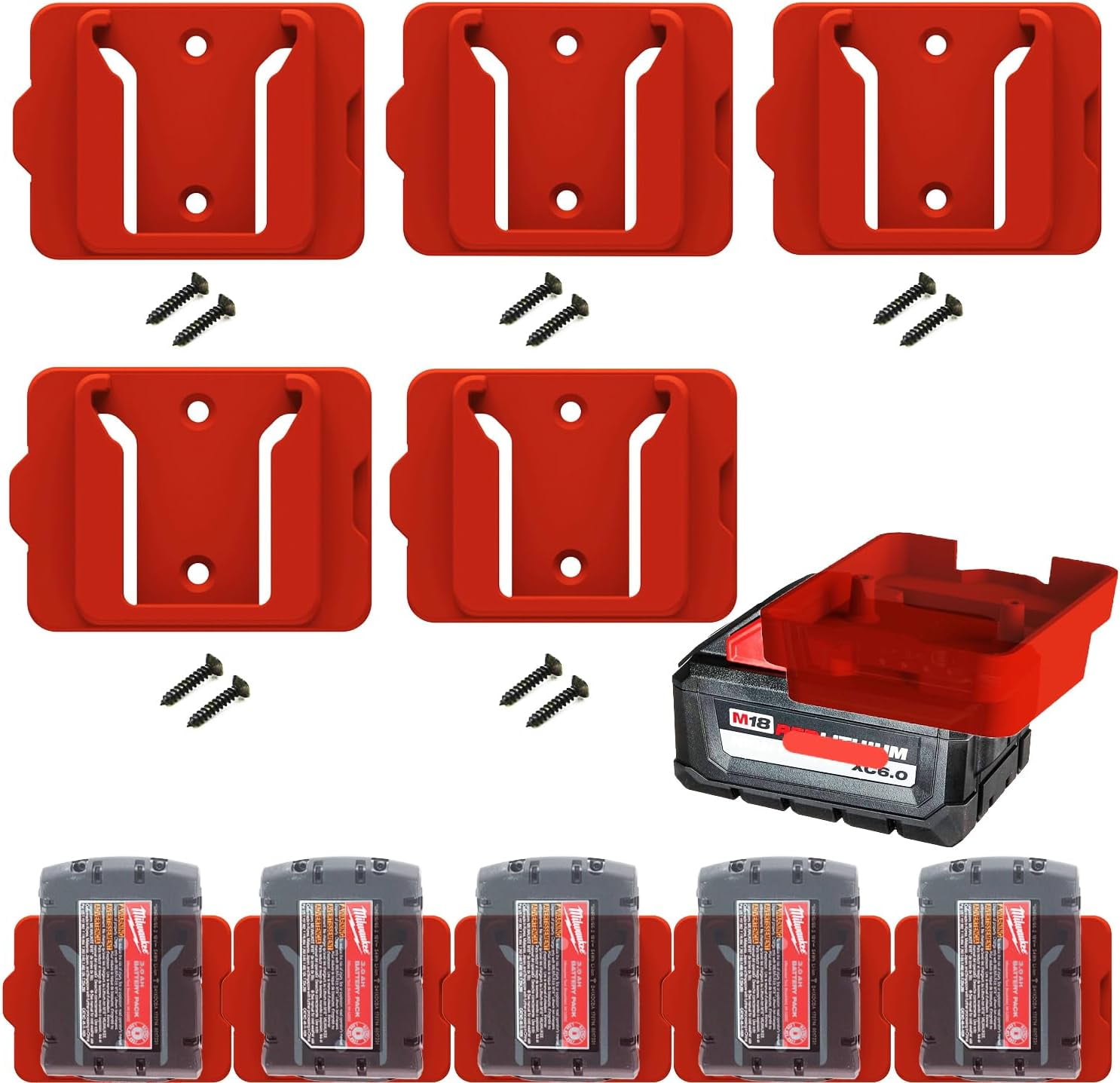 Gijok Battery Holder for Milwaukee M18 18V Battery (No Battery), 5Packs ...