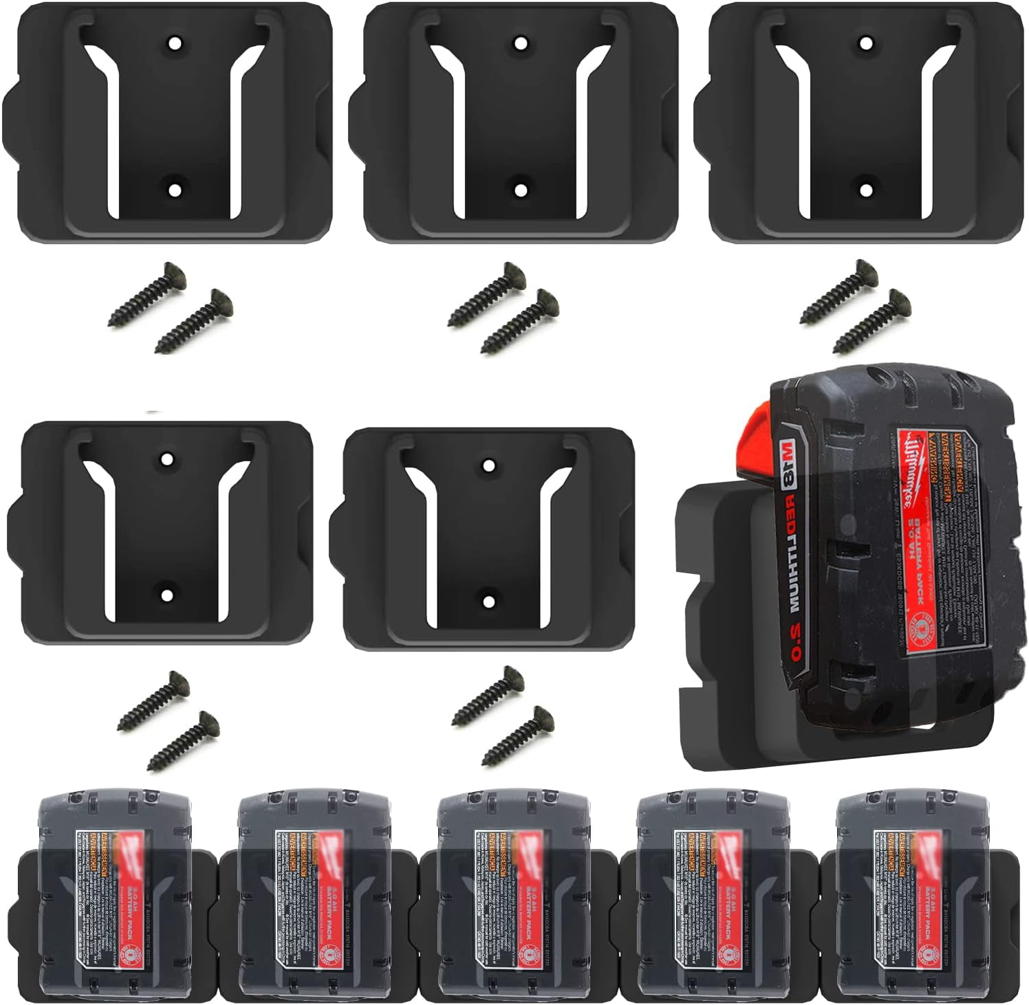 Gijok Battery Holder for Milwaukee M18 18V Battery (No Battery), 5Packs ...