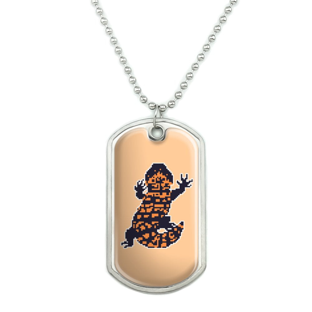 Gila Monster Pixel Lizard Military Dog Tag Pendant Necklace with Chain ...