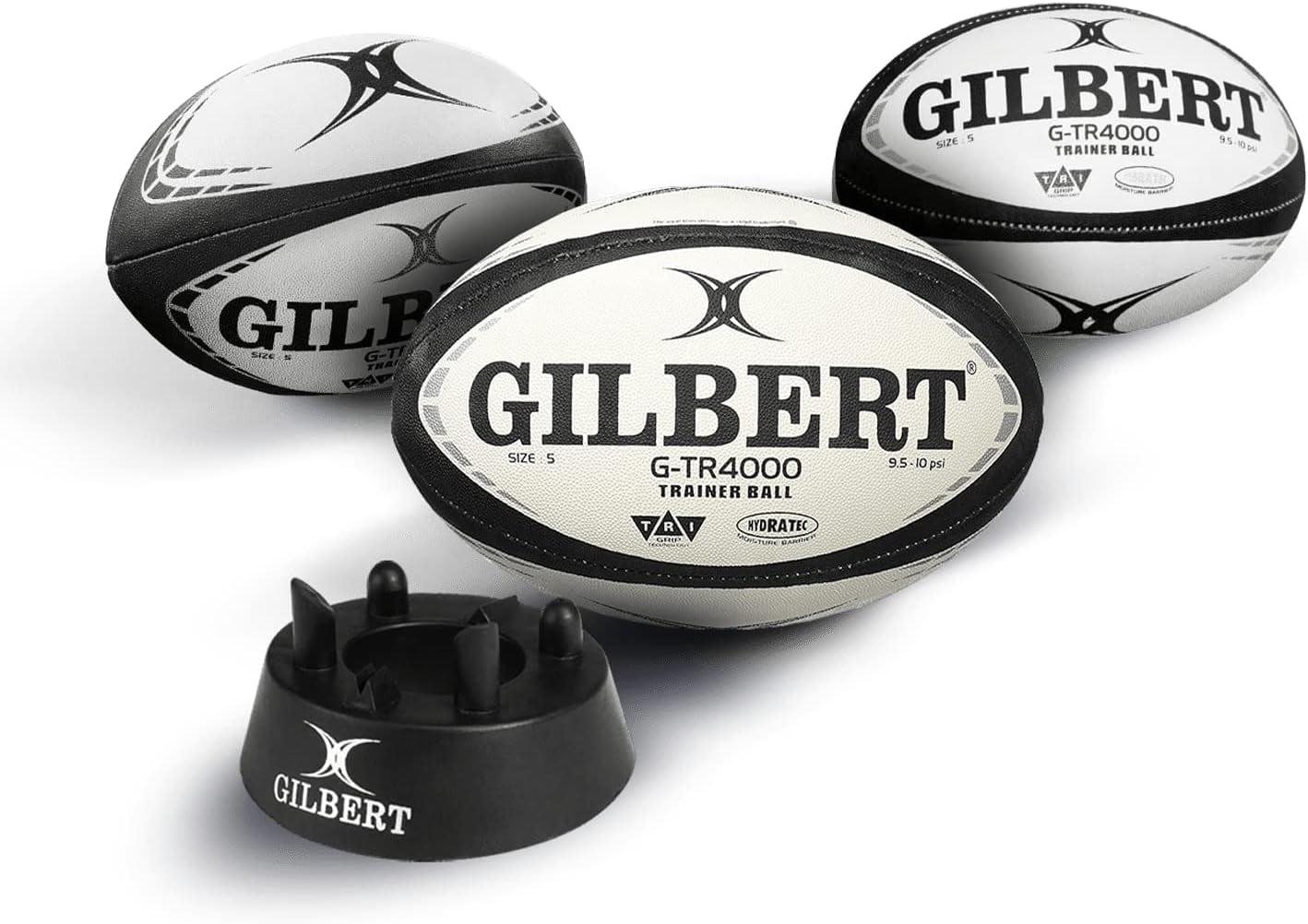 Gilbert G-TR4000 Black Rugby Training Ball Size 5 Set of 3 + Kicking ...