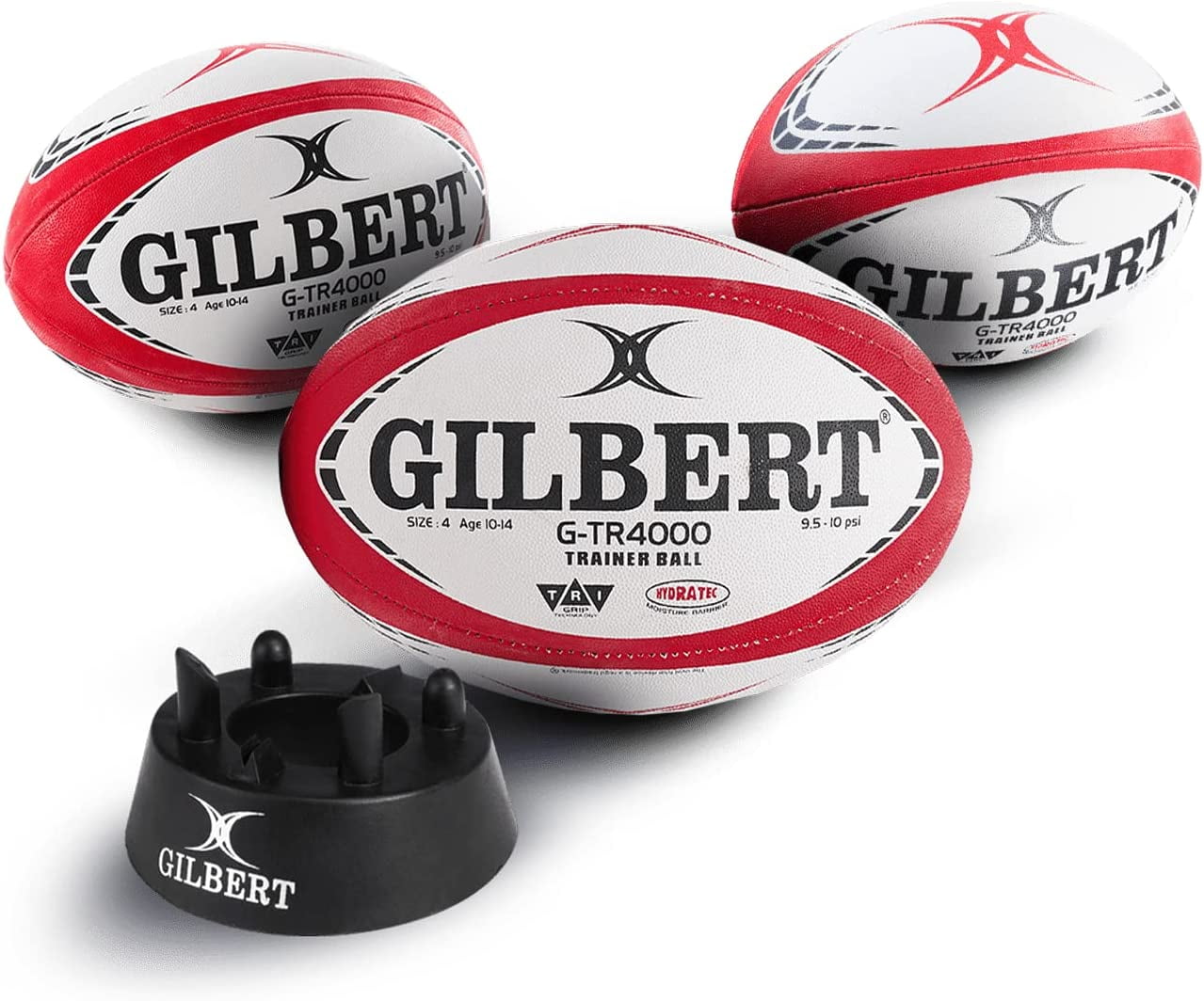 Gilbert G-TR4000 Red Rugby Training Ball Size 5 Set of 3 + Kicking Tee ...