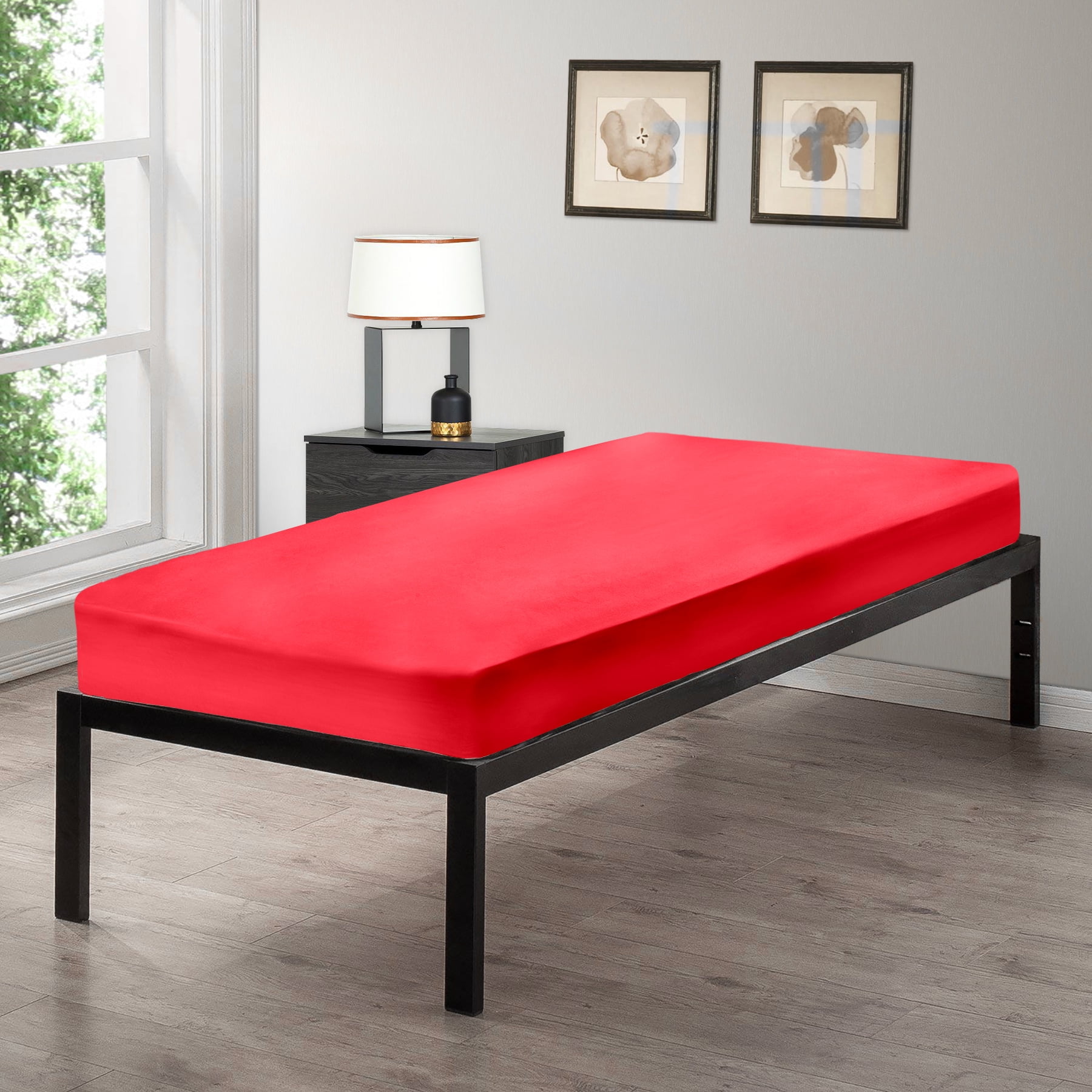 Gilbin 200 Thread Count Red Cotton Bed Fitted Sheet, Narrow Twin ...
