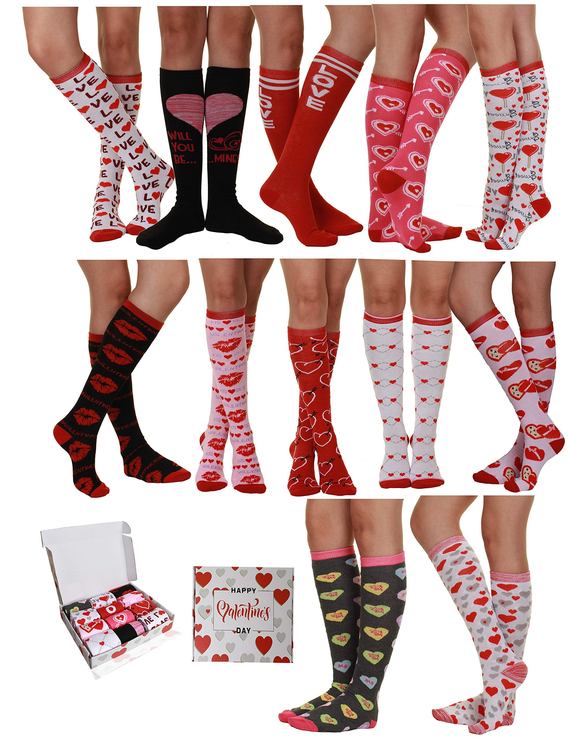 Gilbin Valentine's Day Soft knee High Socks XOXO Kiss Hug Love Prints ...