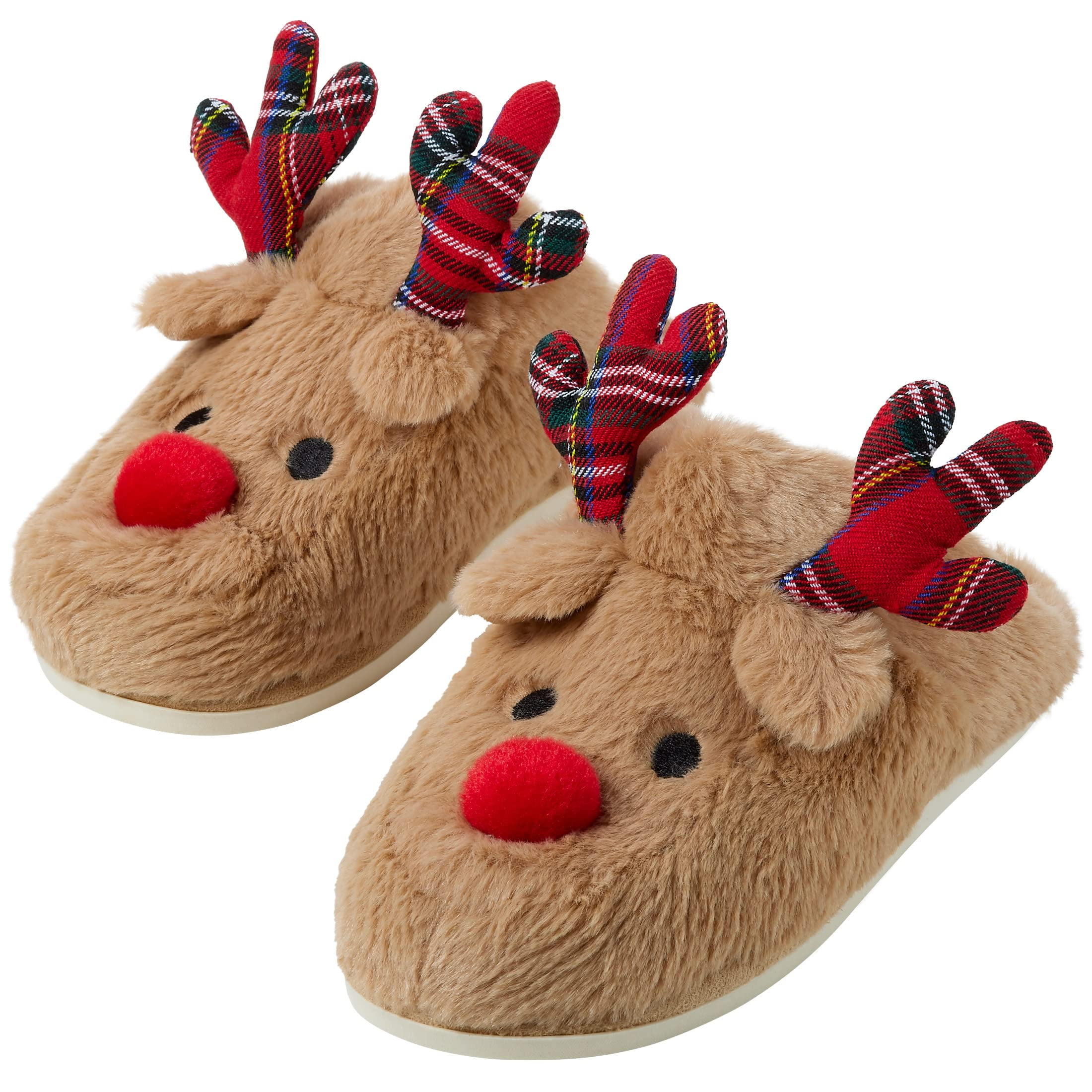 Gilbin Unisex Christmas Warm Fleece Slippers, Reindeer Patterned, Soft ...