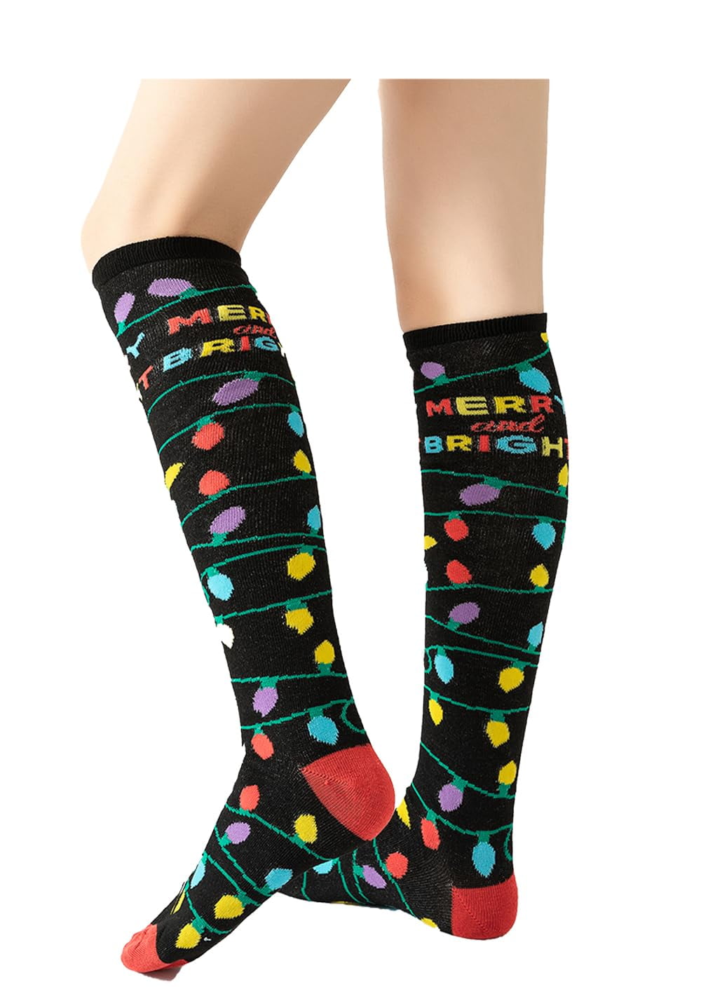 Gilbins Women Holiday Gift Christmas Knee High Socks Cheerful Messages ...
