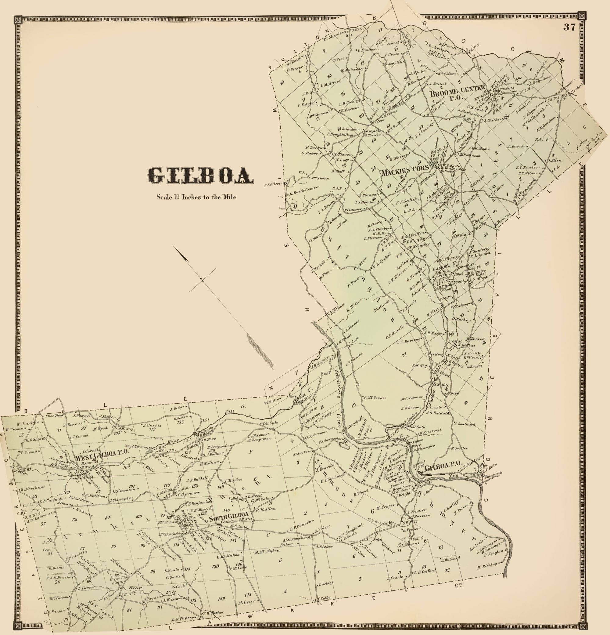 Historic City Map - Gilboa New York - Stone 1866 - 23 x 23.92 - Vintage ...