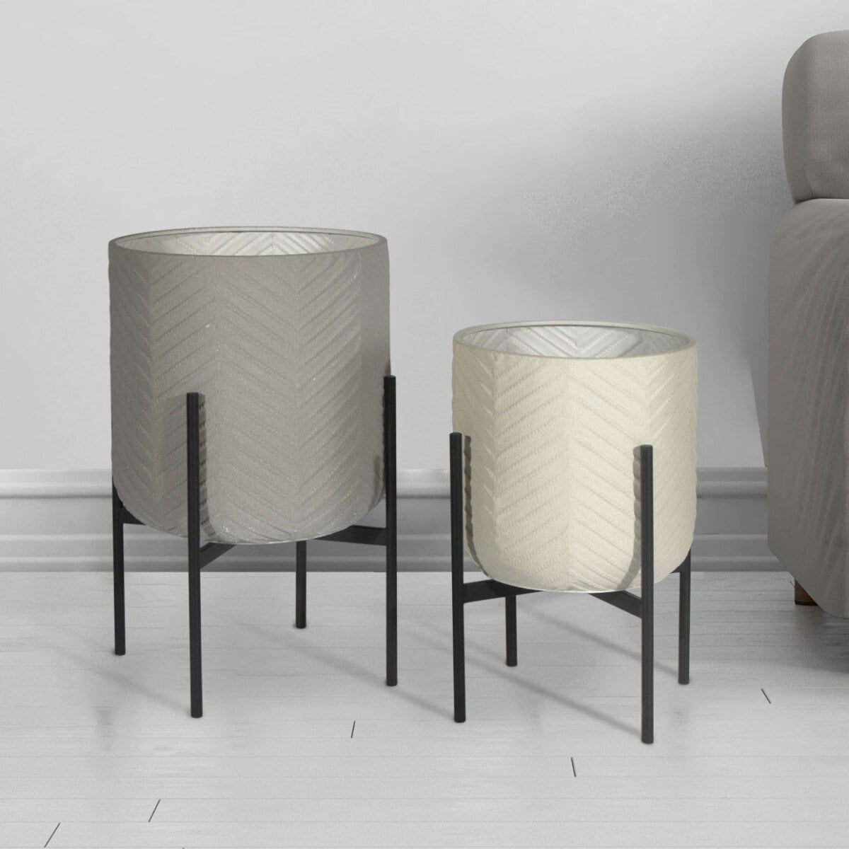 Gild Design House Ginkgo Metal Floor Planters in White/Gray (Set of 2 ...