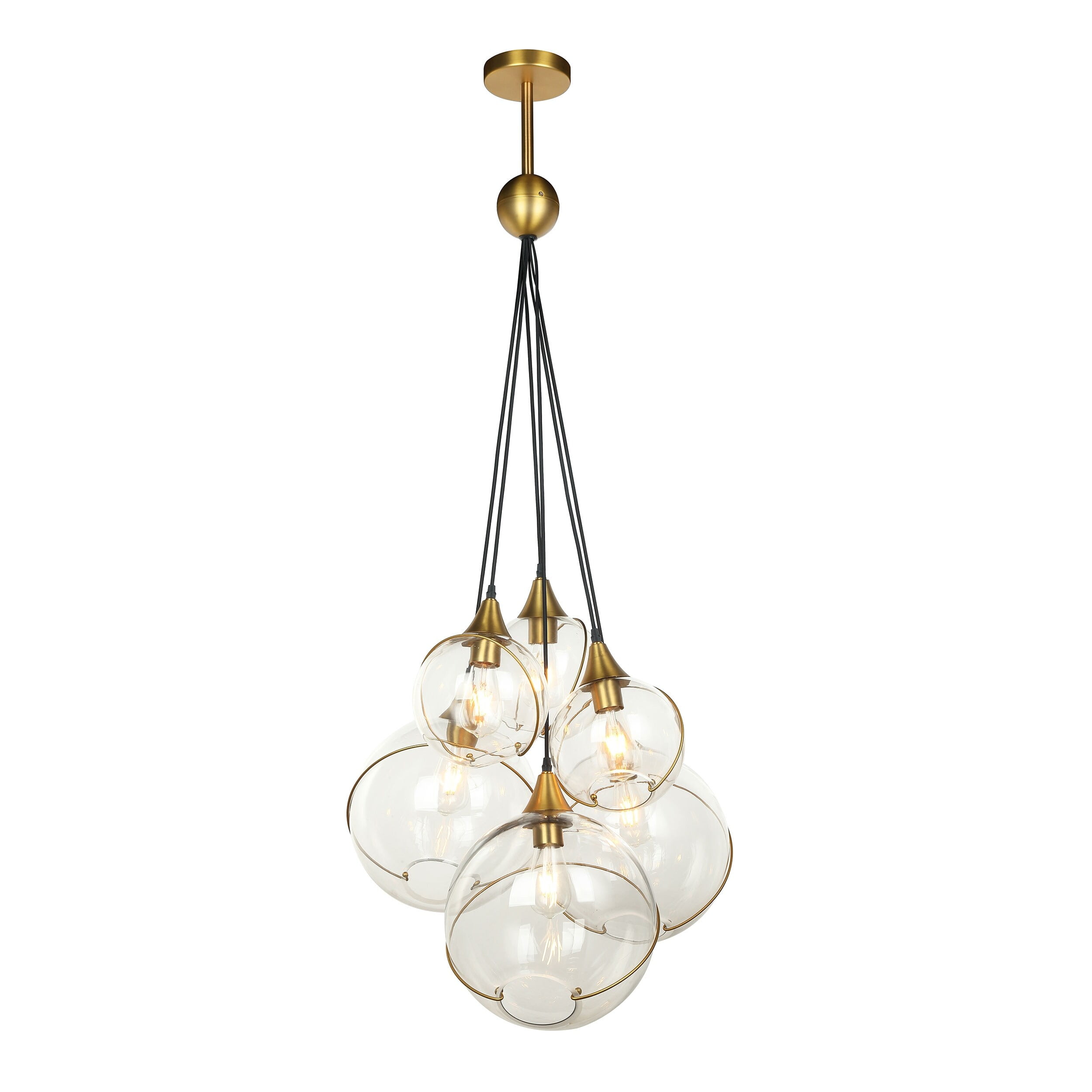 Gild Design House Kiran Mid-Century Glass and Metal Chandelier in Gold ...
