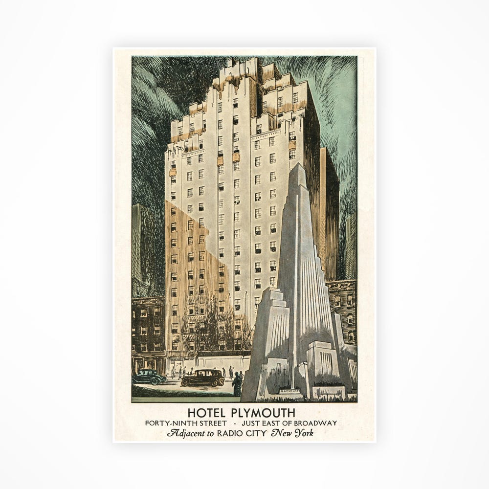 Gild Leaf 1929 Hotel Plymouth Poster - 1918 Vintage Broadway New York ...